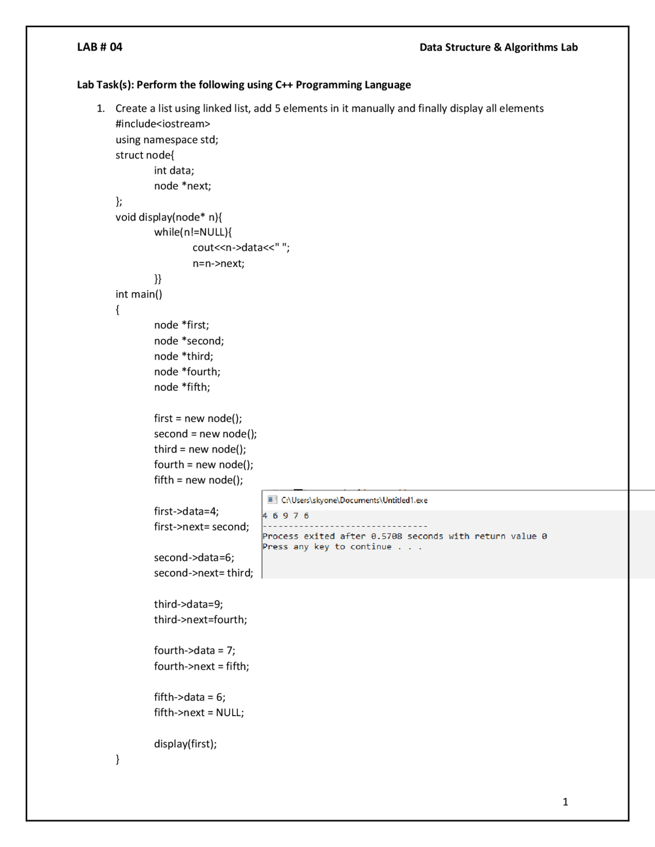 Data Structure And Algorithm Lab Task 04 Docsity