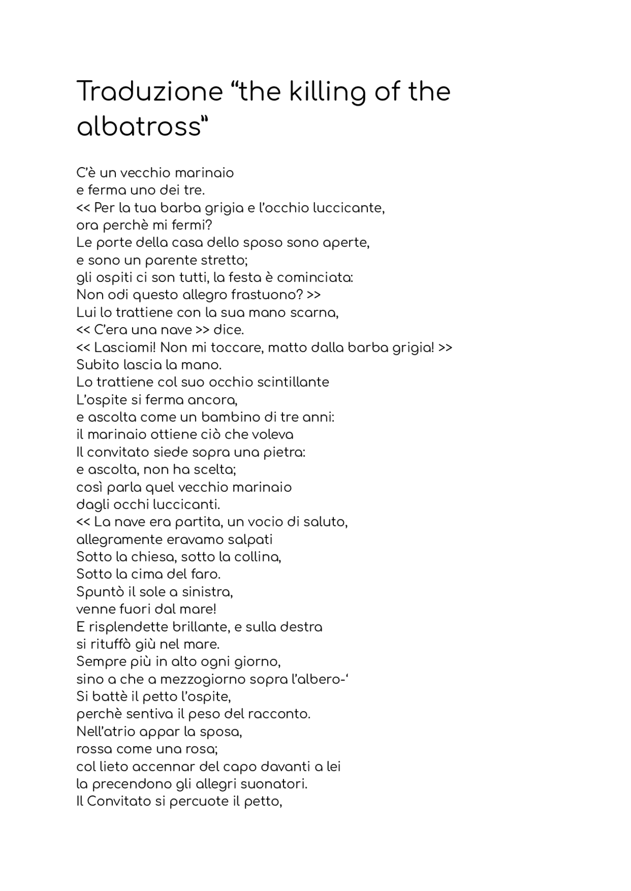 The killing of the Albatross, traduzione | Appunti di Inglese | Docsity