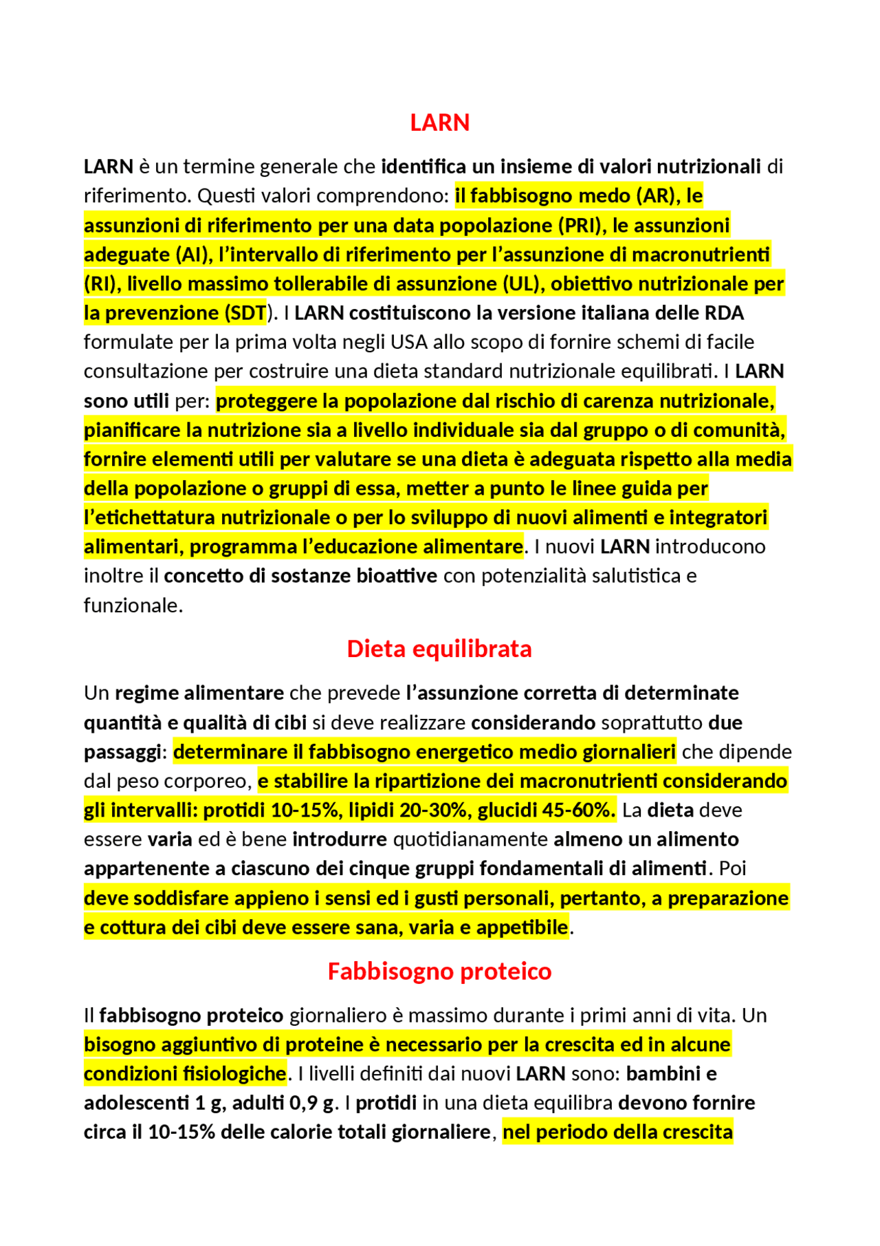 Riassunto sui LARN e linee guida - Docsity