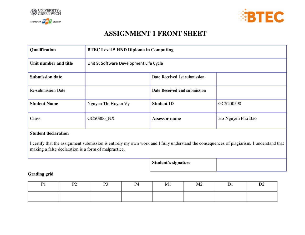 Sdlc Asm1 Btec Level Assignments Information Technology Docsity