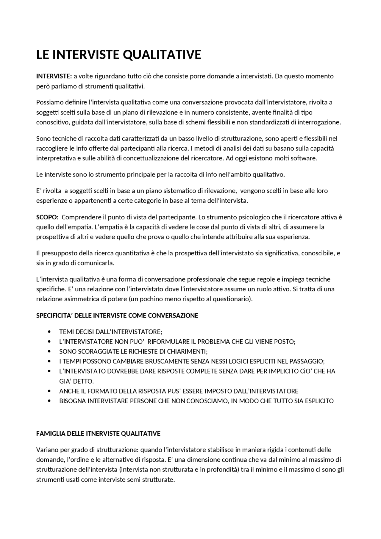 Riassunto Le Interviste Qualitative Docsity