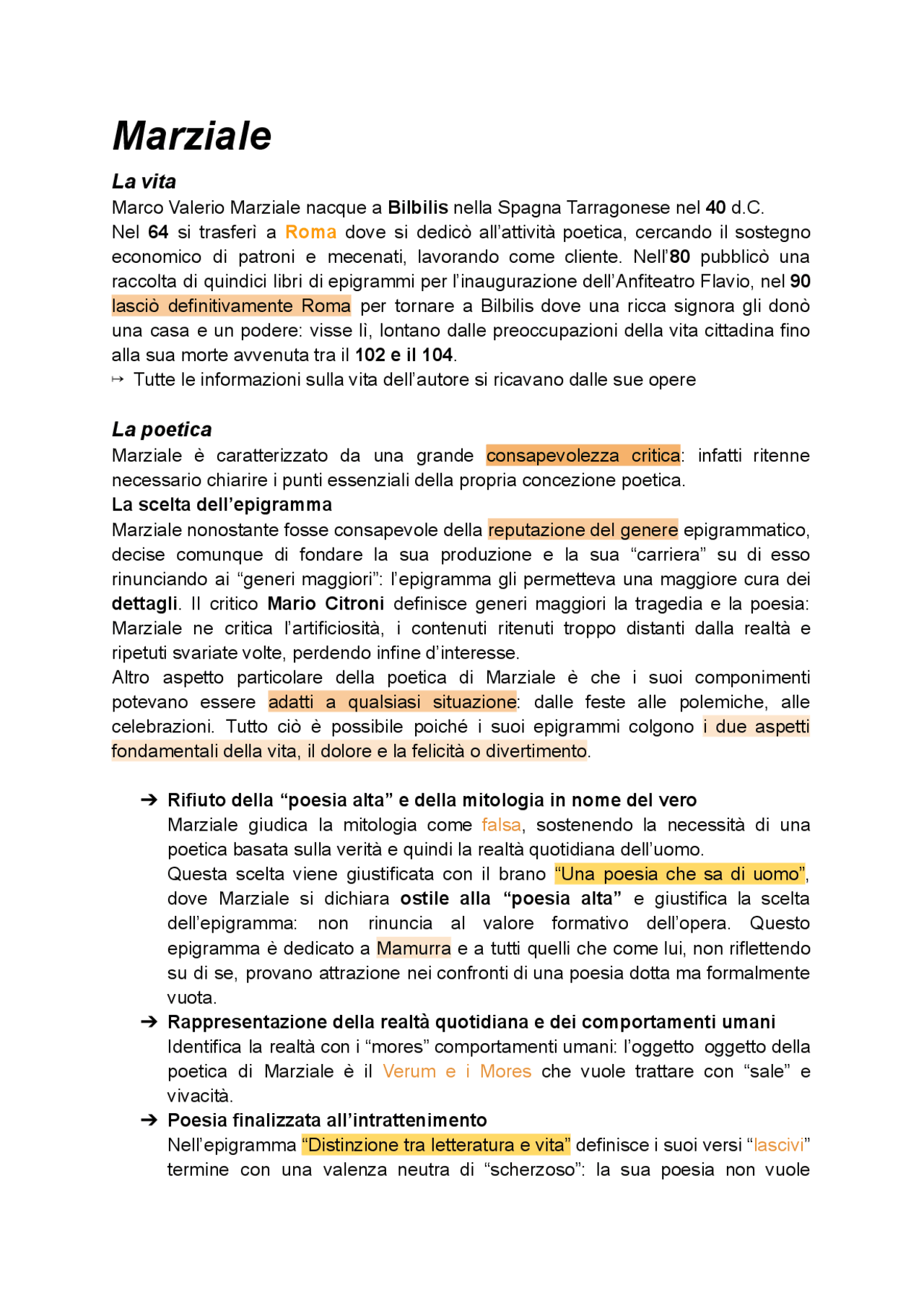 Appunti su Marziale, generalità sulla vita, la poetica, gli Epigrammata | Temi di Latino | Docsity