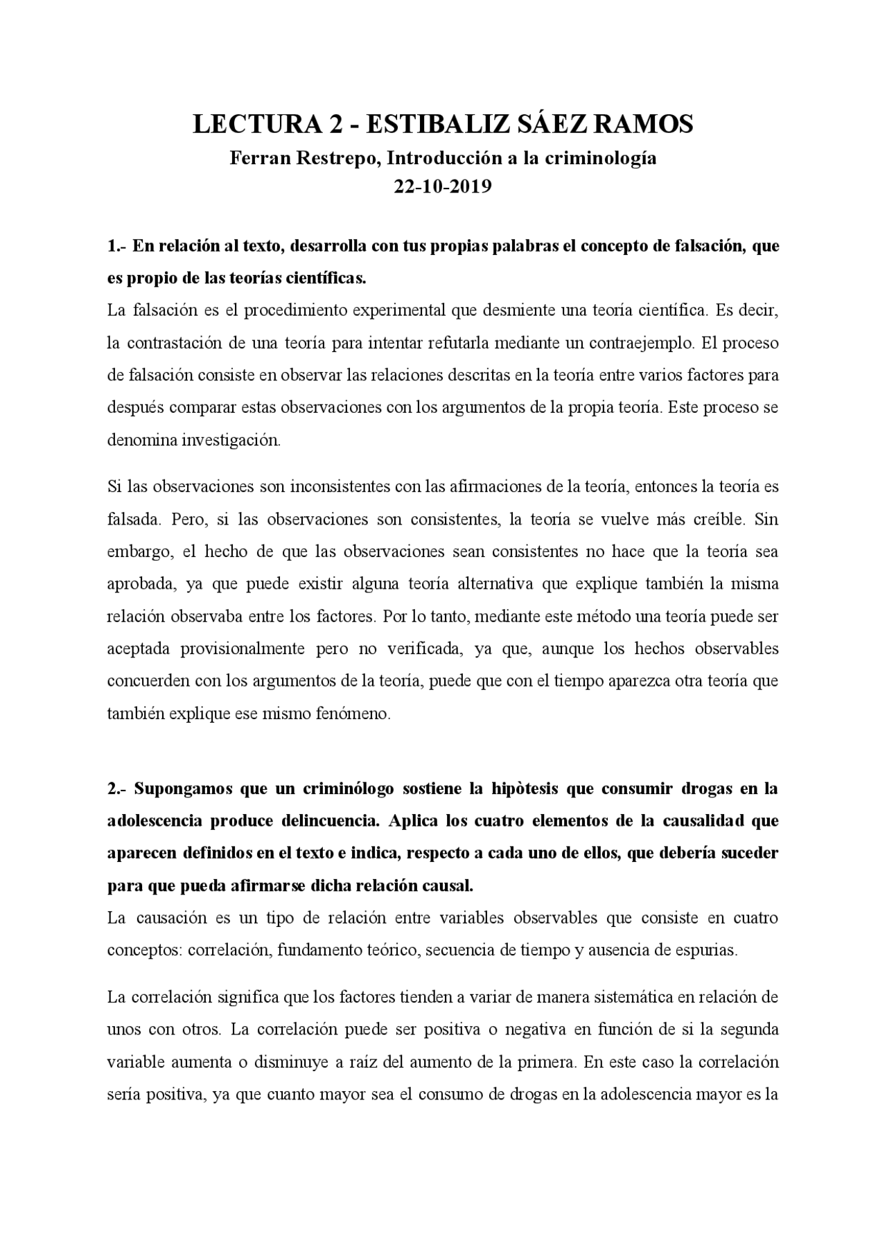 Lectura 2 Introducción A La Criminología Ejercicios De Criminología