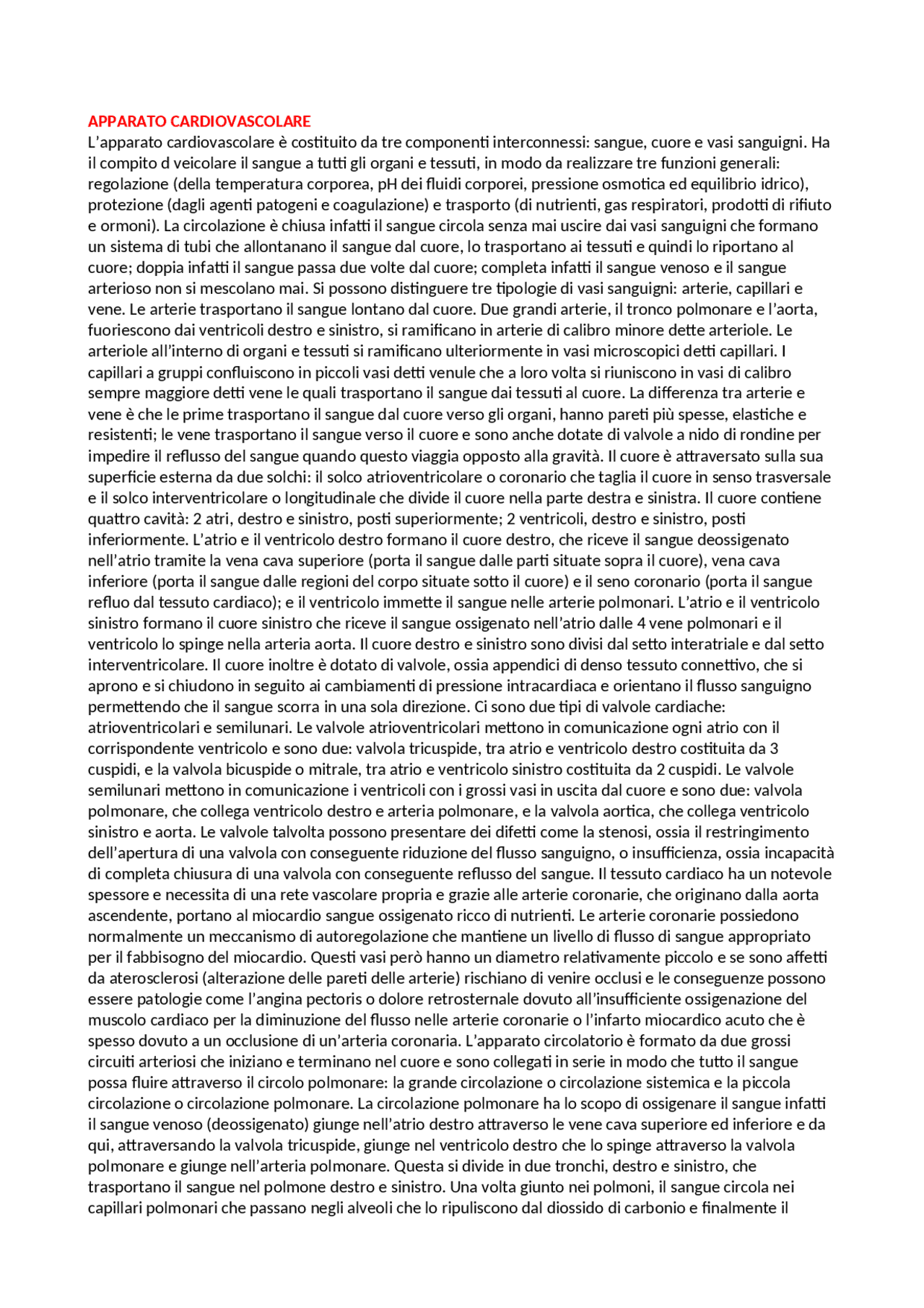 Apparato Circolatorio Appunti Di Biologia Docsity