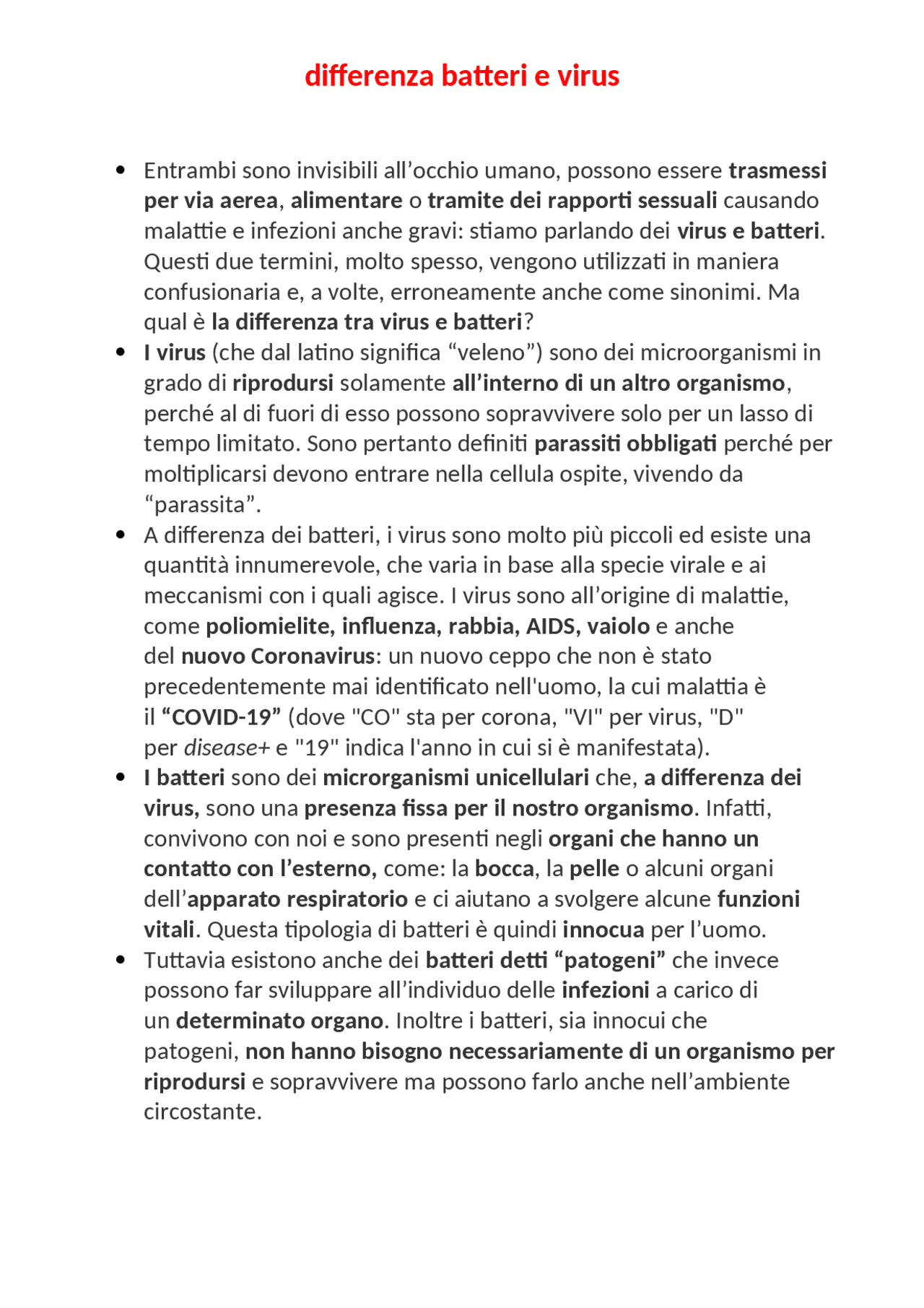 Differenza Tra Batteri E Virus Docsity