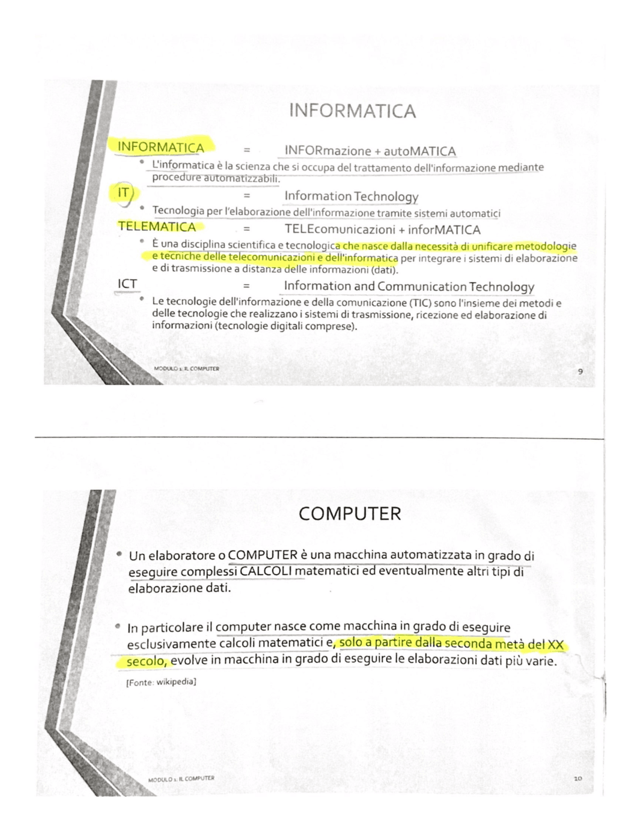 Dispensa con riassunto COMPUTER PDF | Dispense di Elementi di Informatica | Docsity