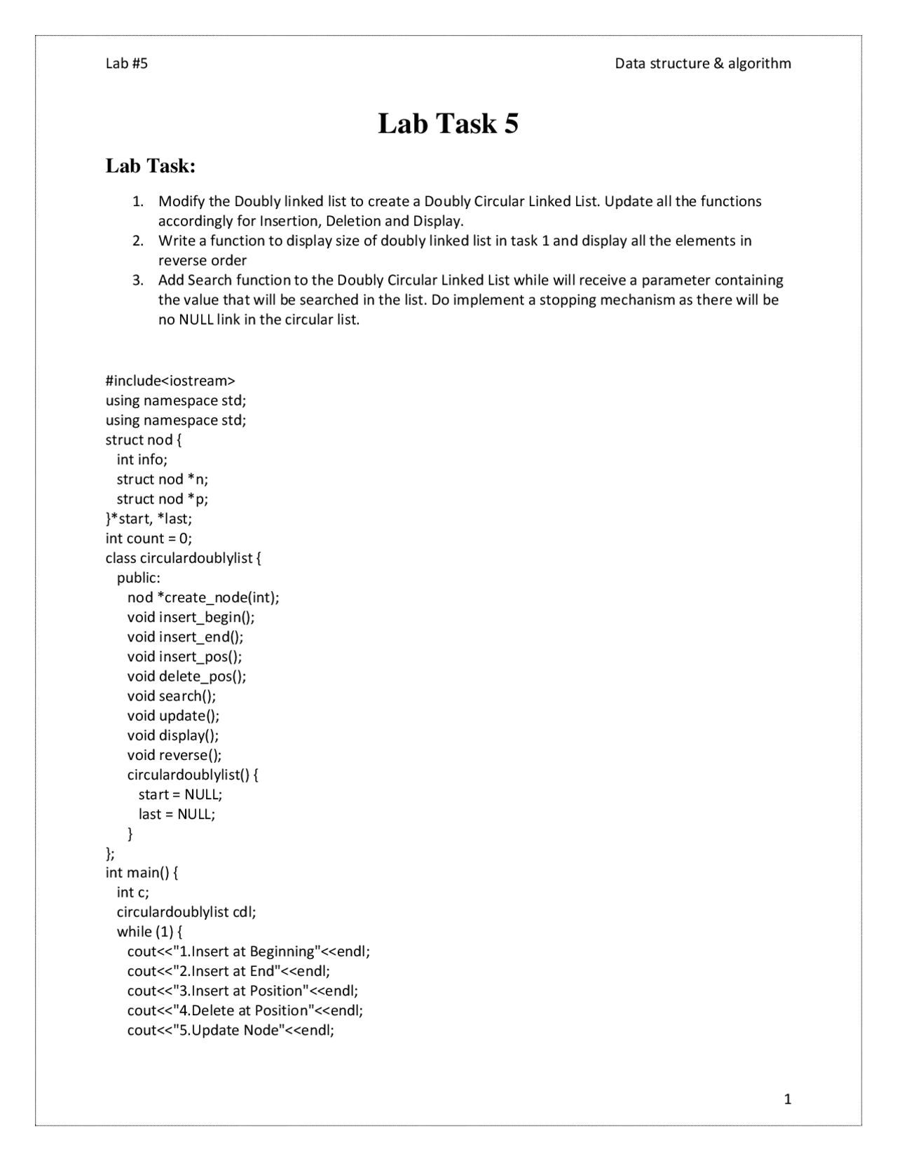 Data Structure And Algorithm Lab Task 05 Assignments Data Structures
