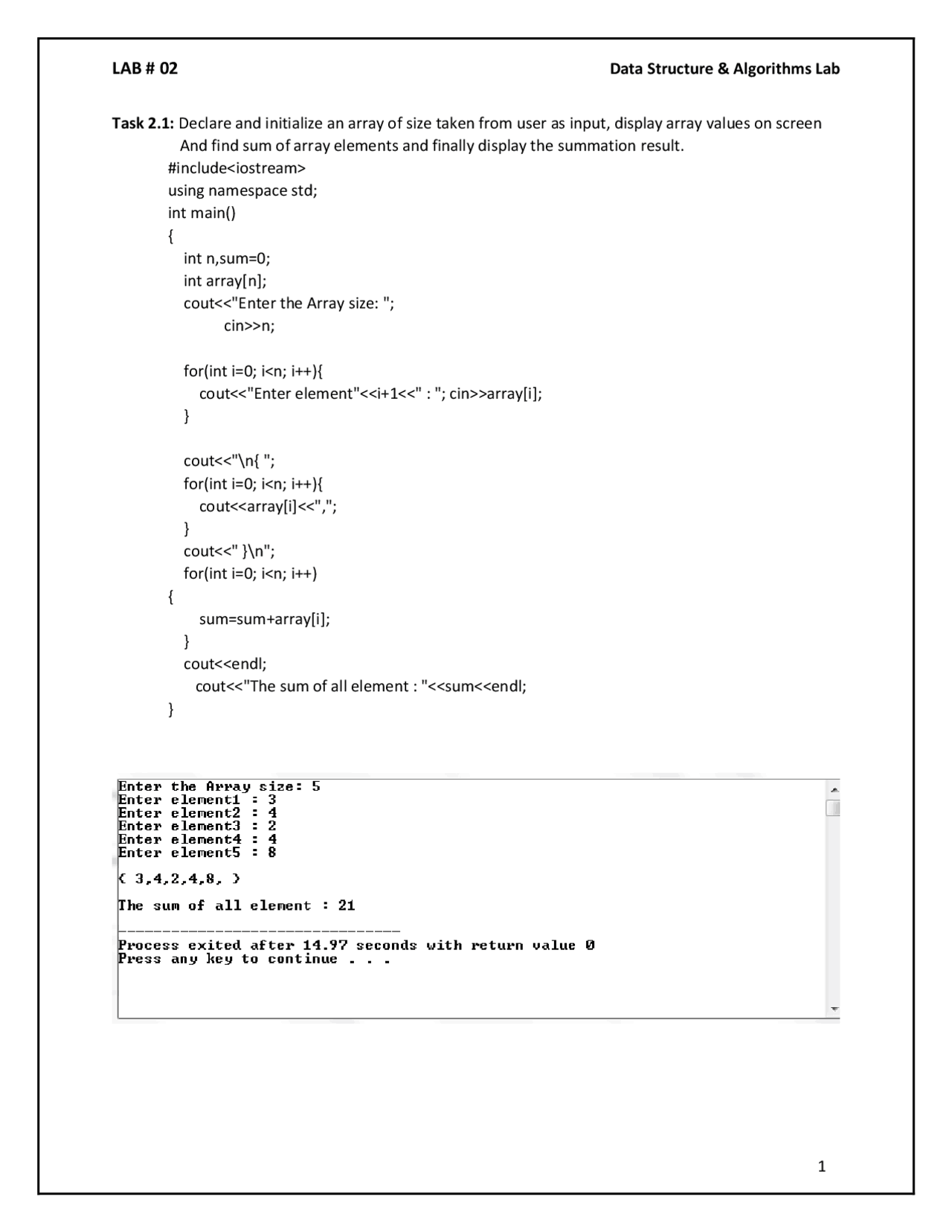 Data Structure and Algorithm Lab Task 02 - Docsity
