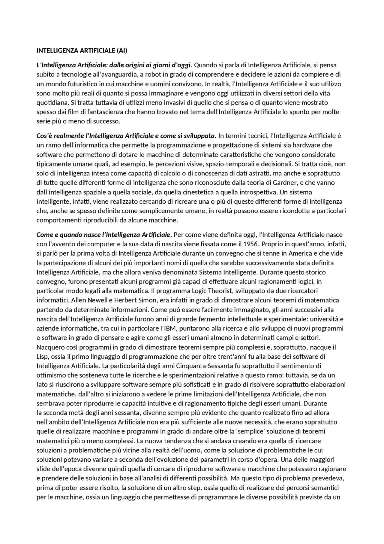 Appunti Intelligenza Artificiale Appunti Di Informatica Docsity