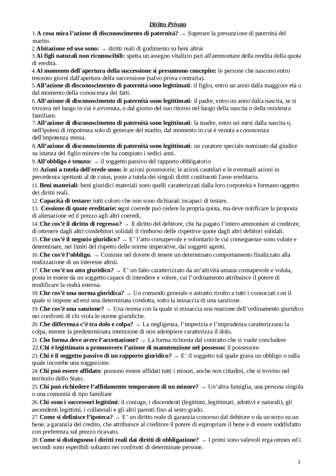 Diritto Privato Unicusano Docsity
