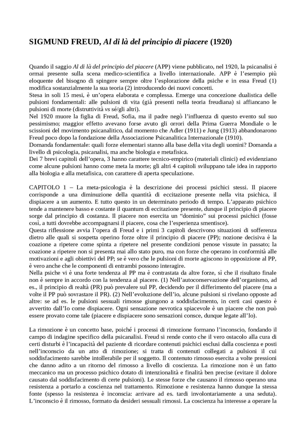Al Di Là Del Principio Di Piacere Docsity