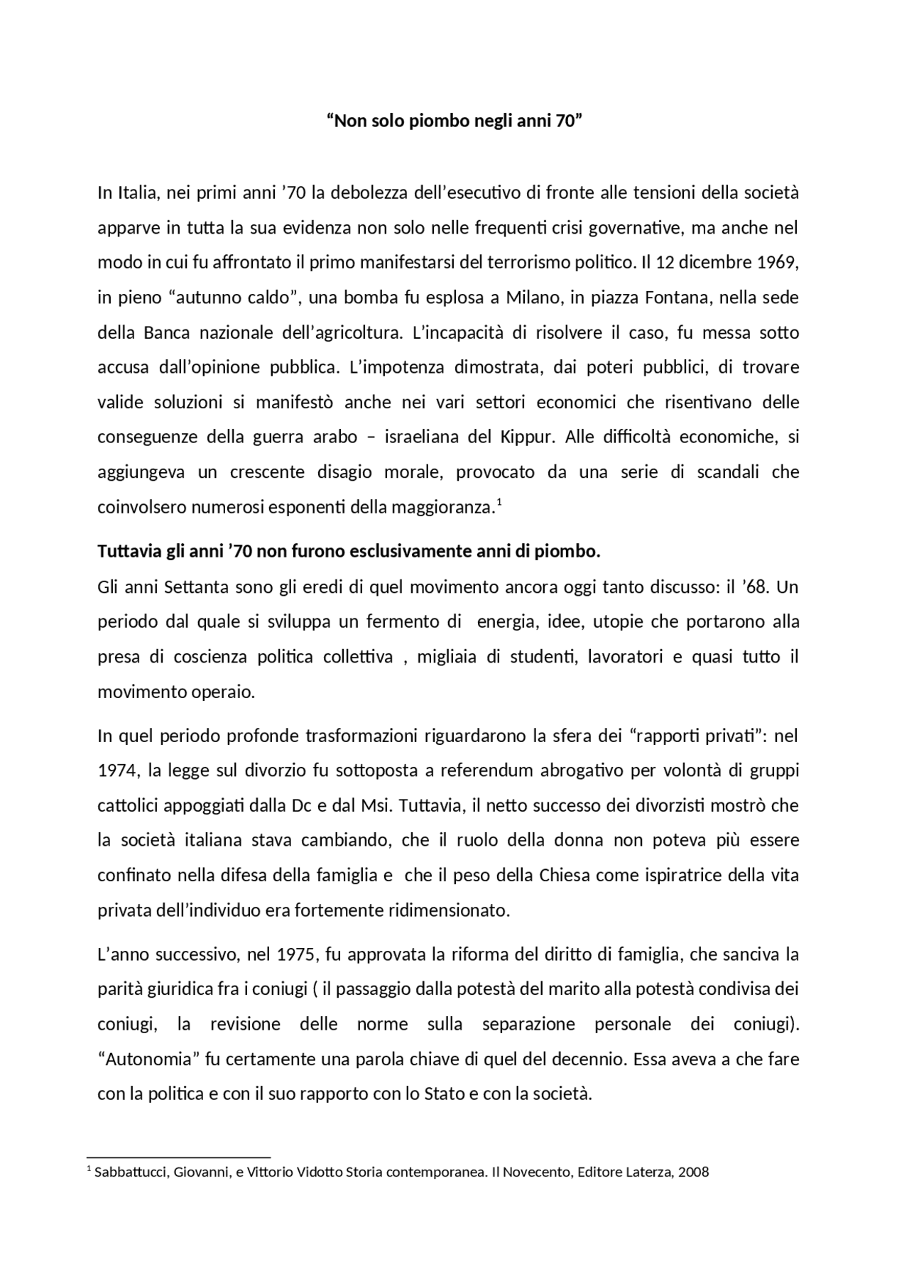 Tesina Non Solo Anni Di Piombo Docsity