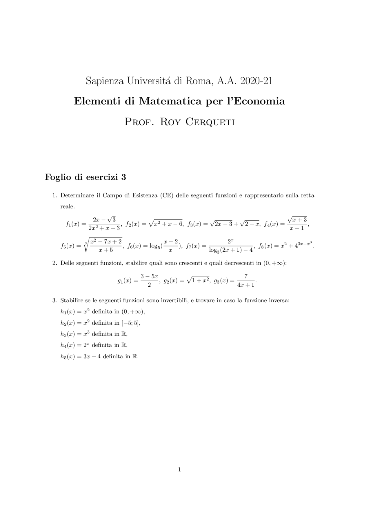Esercizi Di Elementi Di Matematica Per Leconomia Docsity