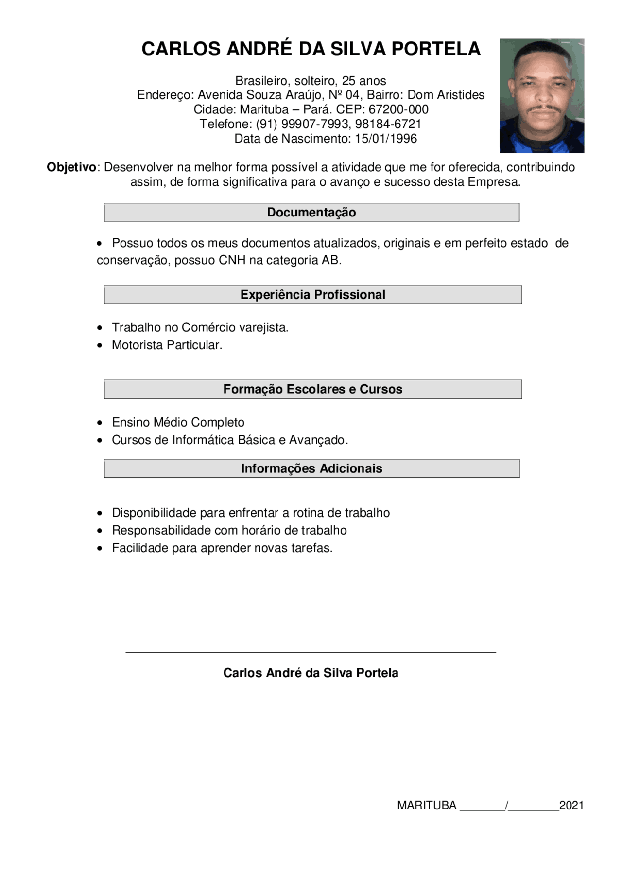 Exemplo de currículo - Docsity