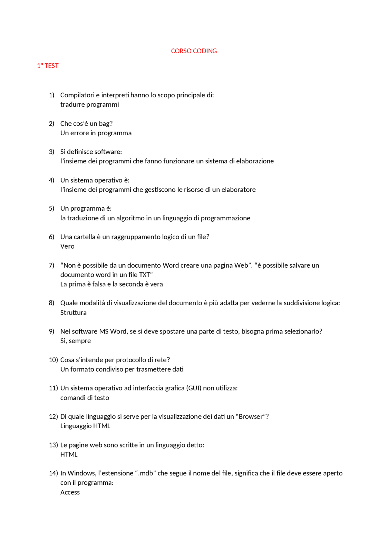 1° Test Coding Asset Scuola Docsity