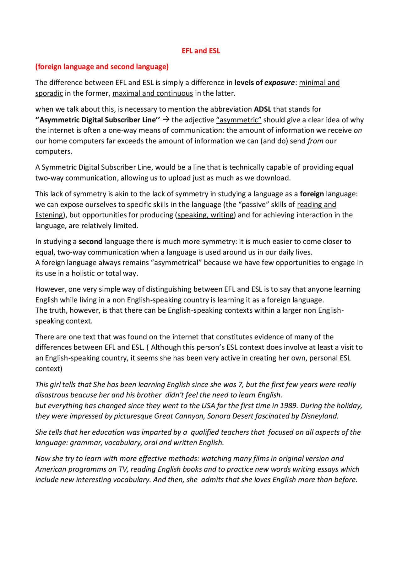 EFL and ESL inglese 1 - Docsity