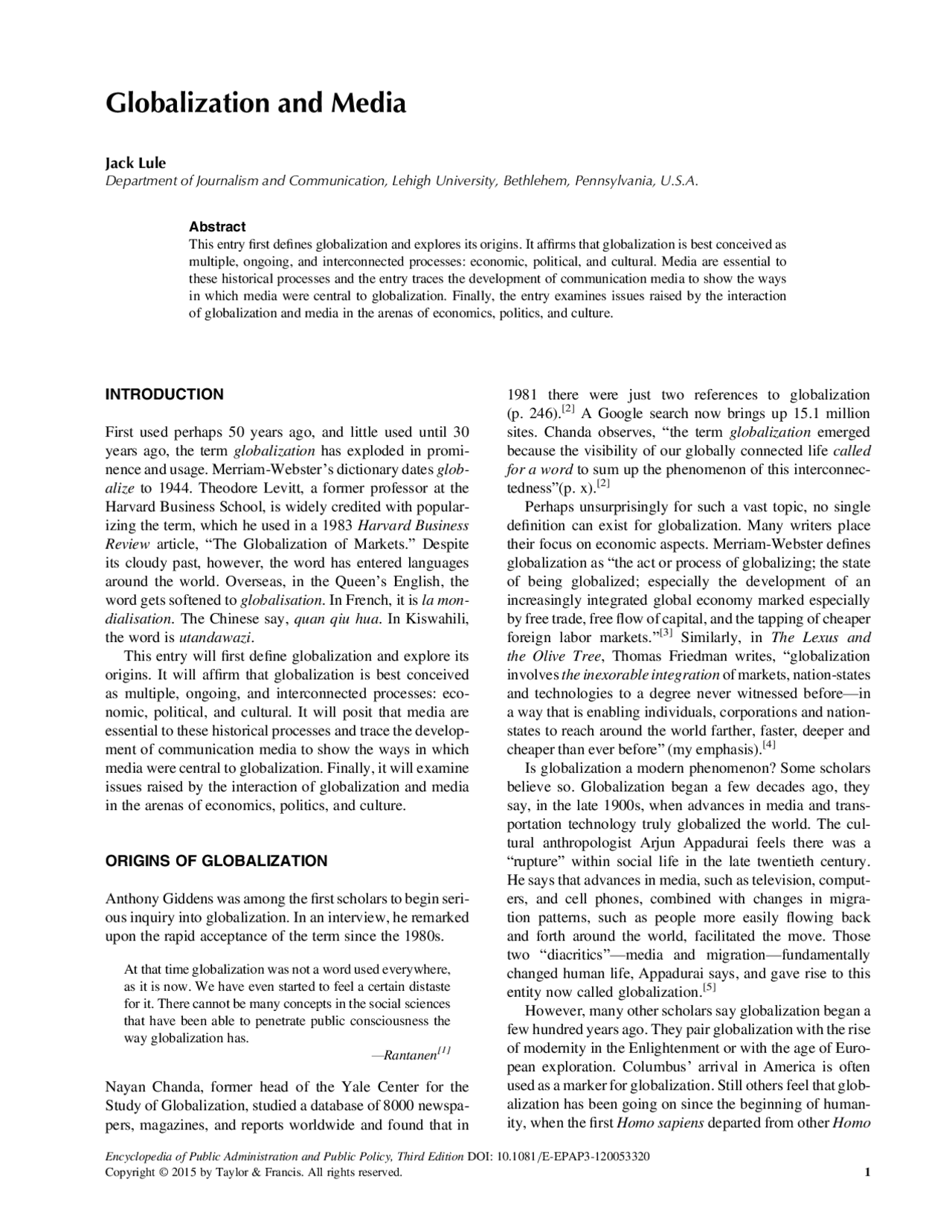 Globalization and Media | Cheat Sheet Art | Docsity