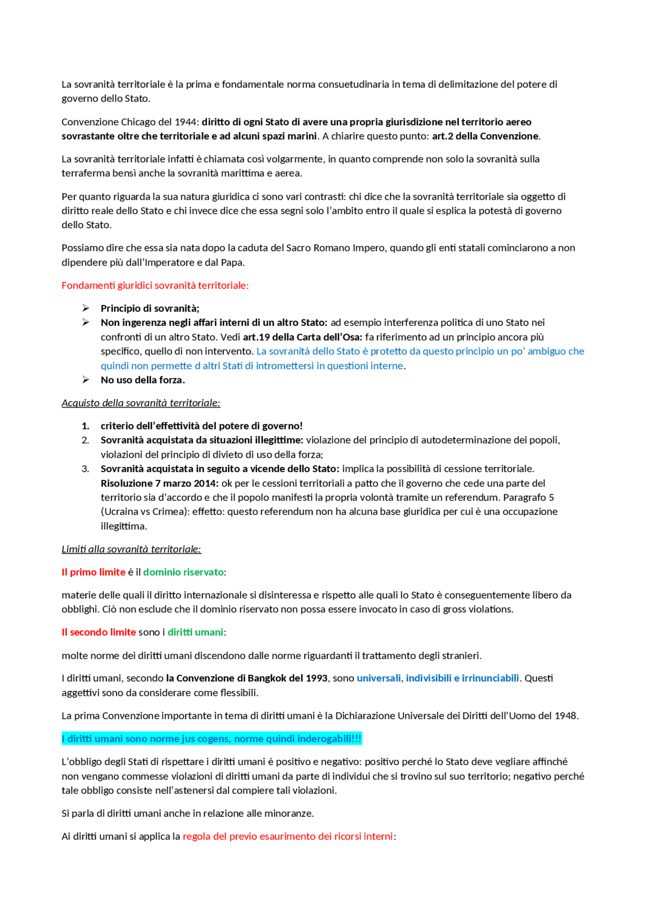 Riassunto Parte Sovranità Territoriale Conforti Docsity
