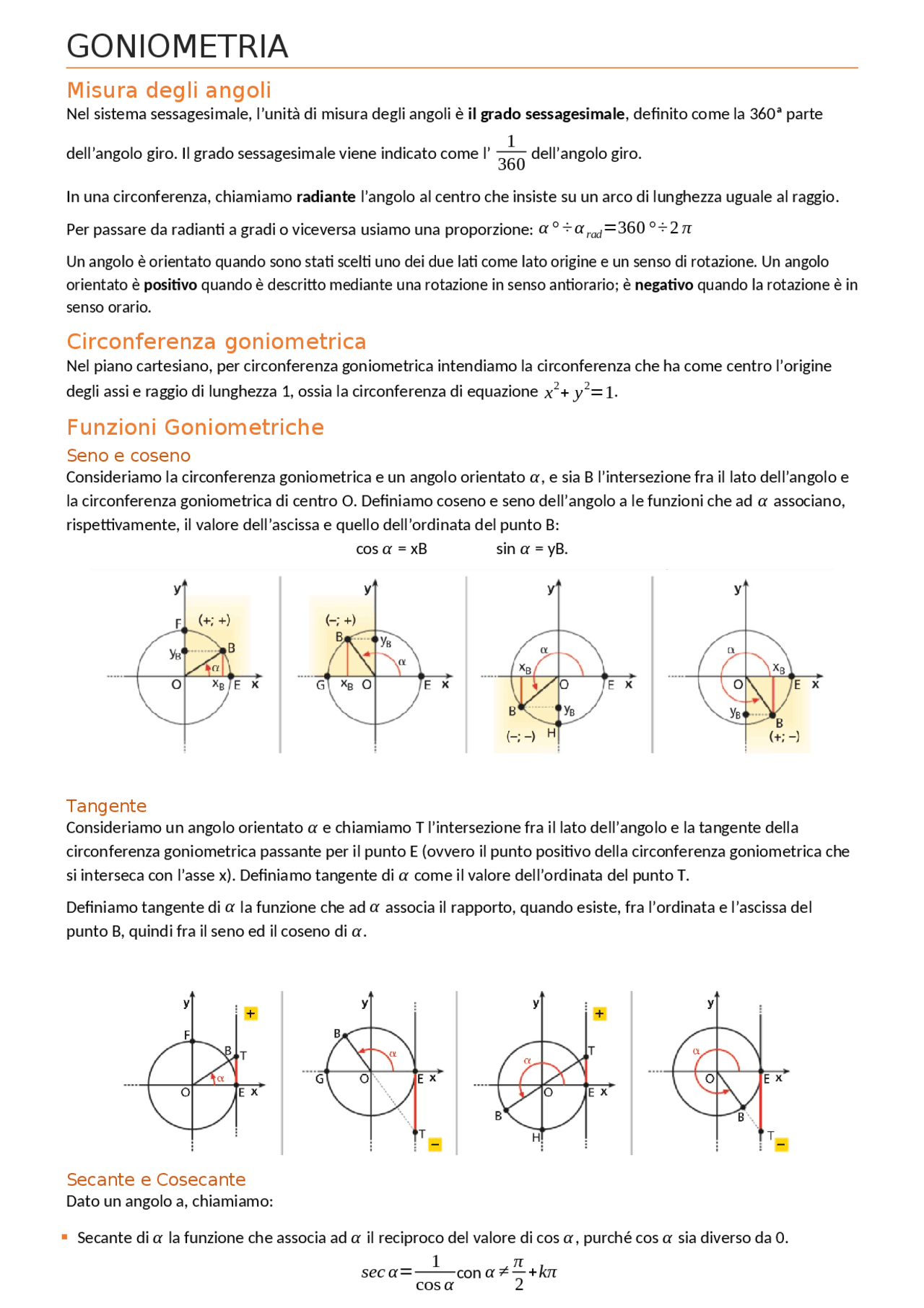 Goniometria E Trigonometria Docsity