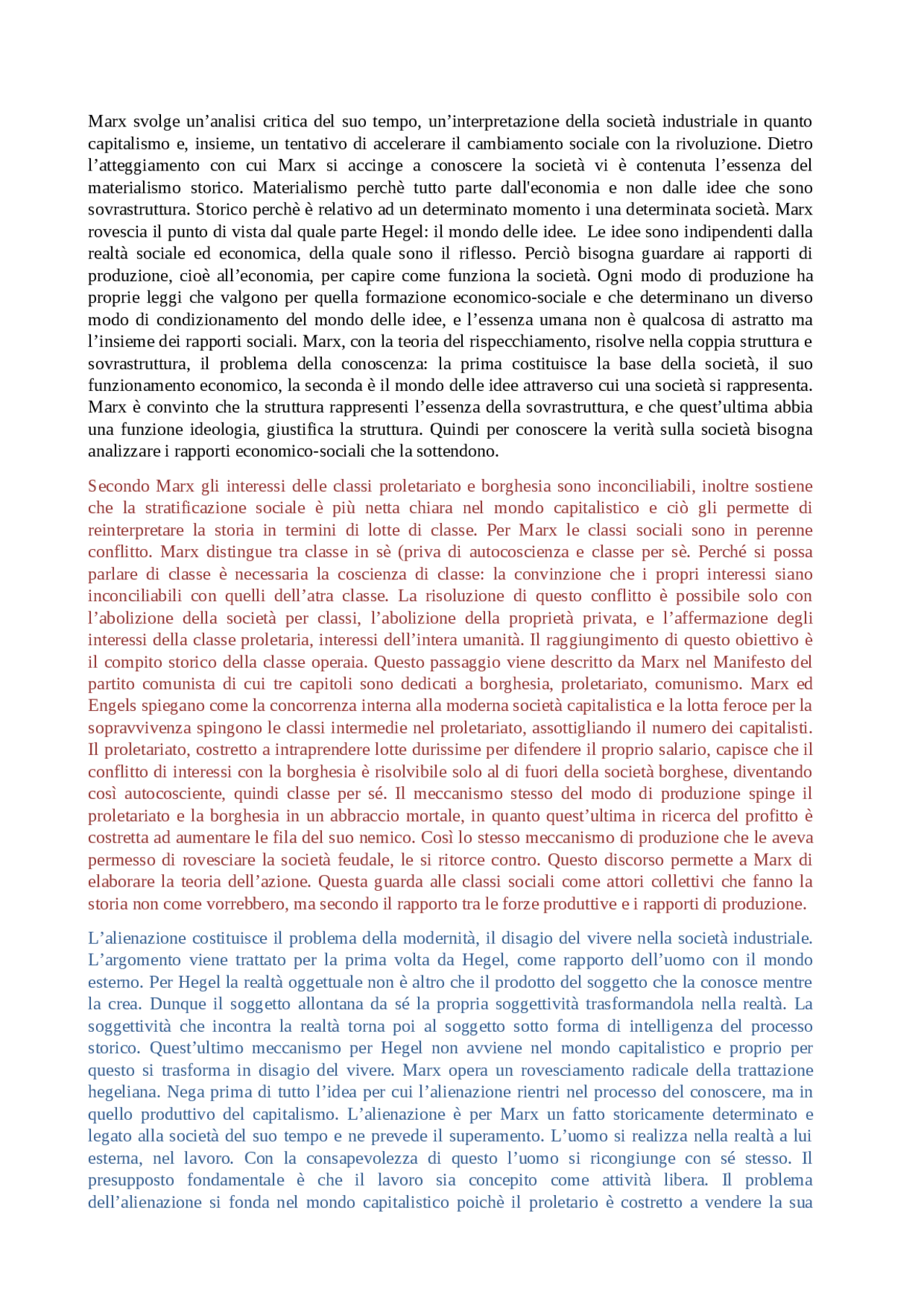 Riassunto Marx Teorie Sociologiche Classiche Docsity