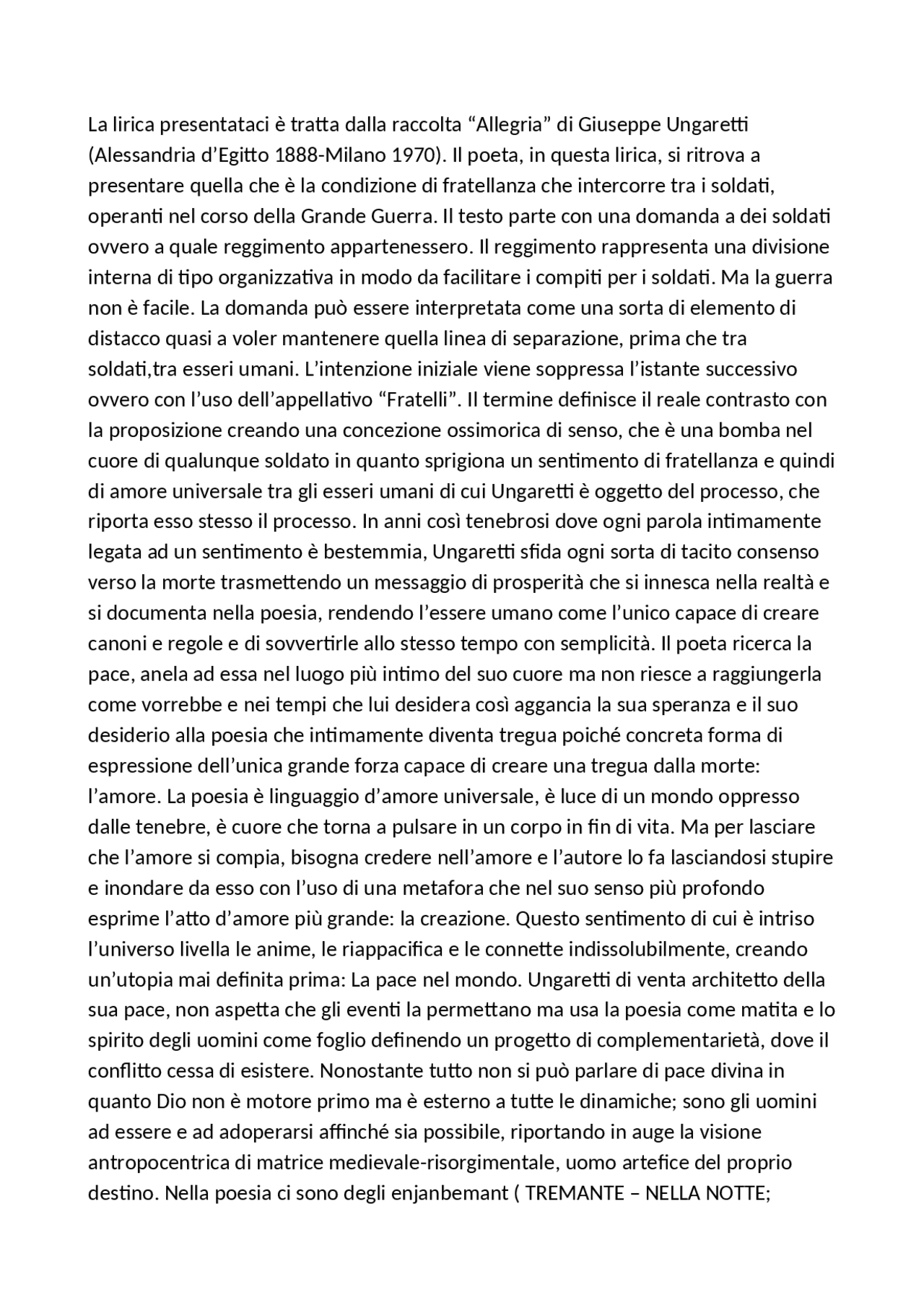 Analisi Fratellii Ungaretti Docsity
