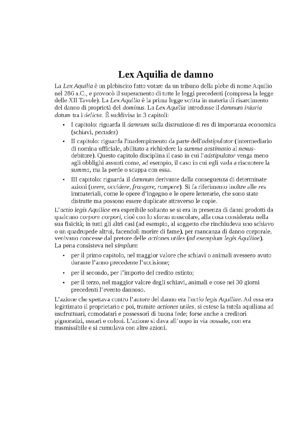 Lex aquilia de damno - Docsity