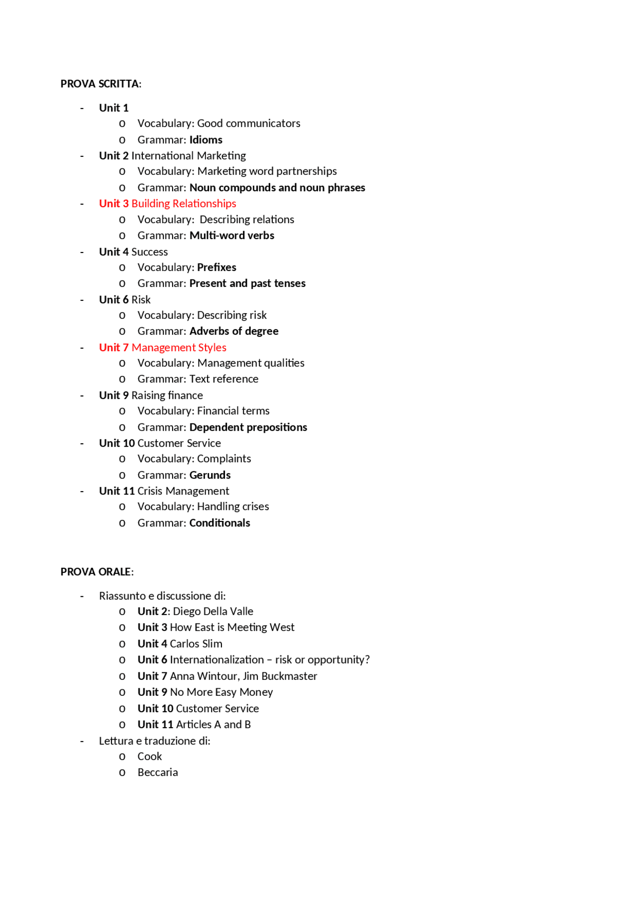 Programma Dawes Barbara inglese - Docsity