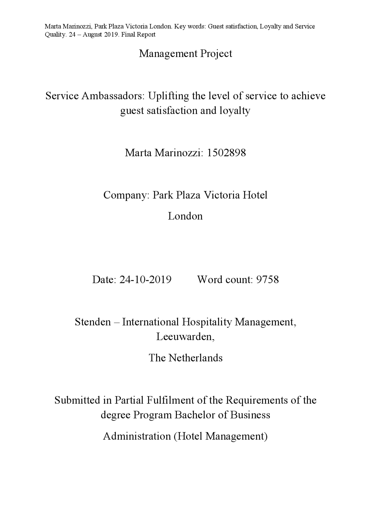 Service Ambassadors: how to uplift the level of service - Docsity