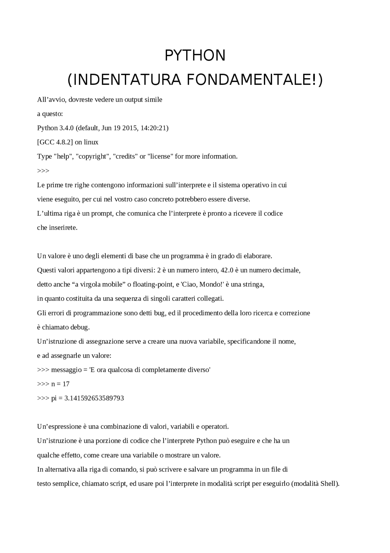 LINGUAGGIO DI PROGRAMMAZIONE PHYTON | Resúmenes de Elementi di Informatica | Docsity