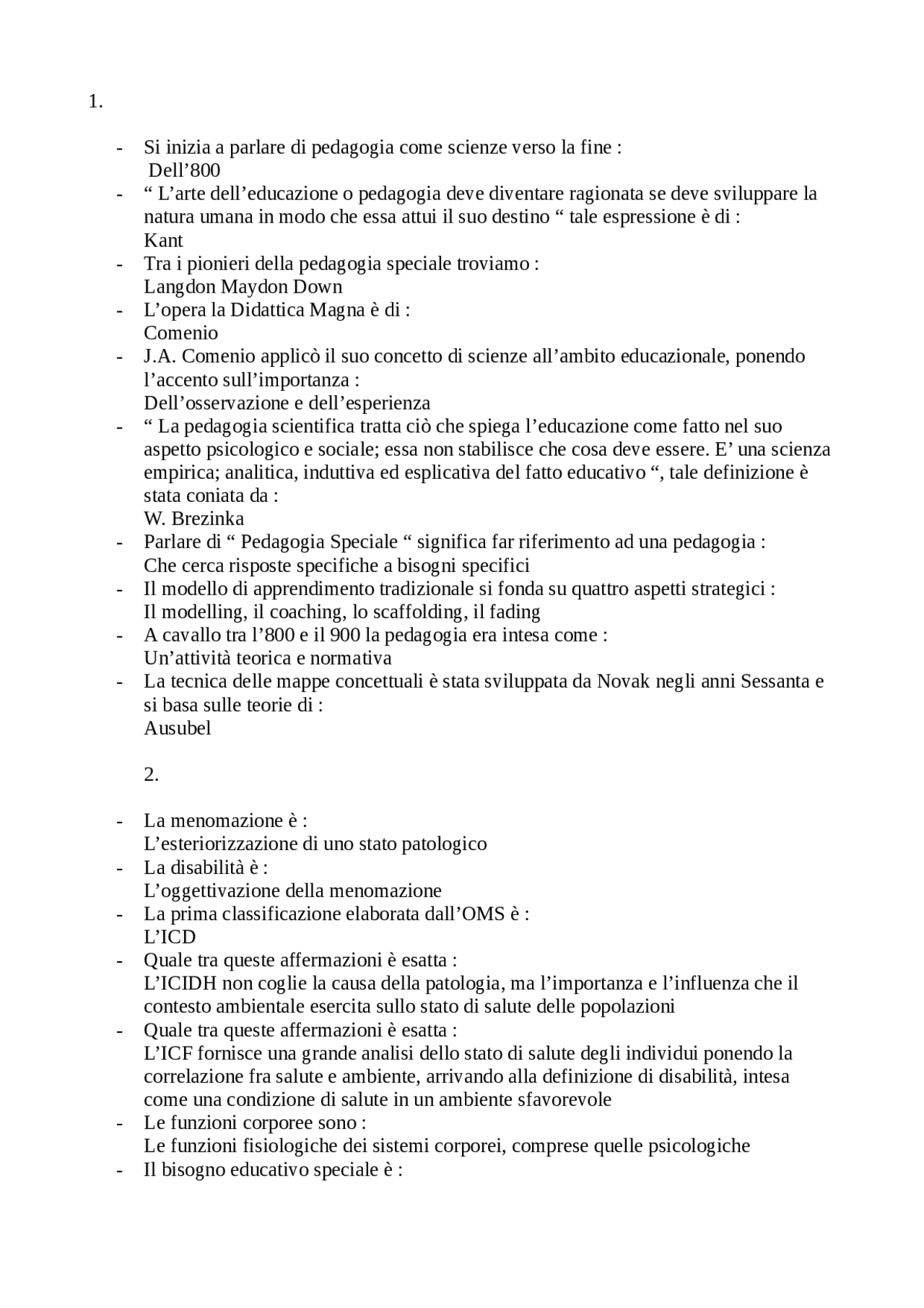Domande Didattica Speciale Docsity