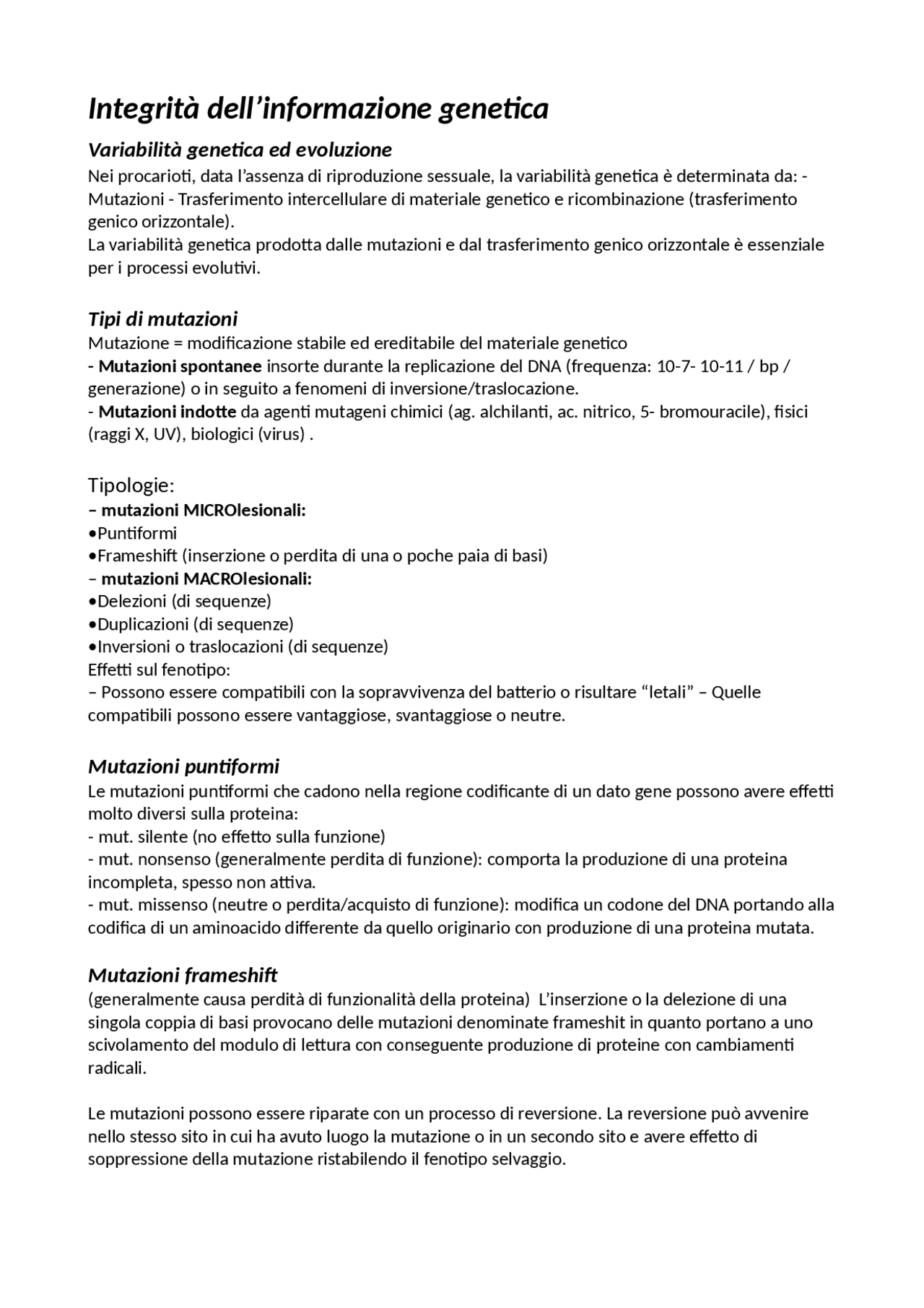 Microbiologia Mutazioni Docsity