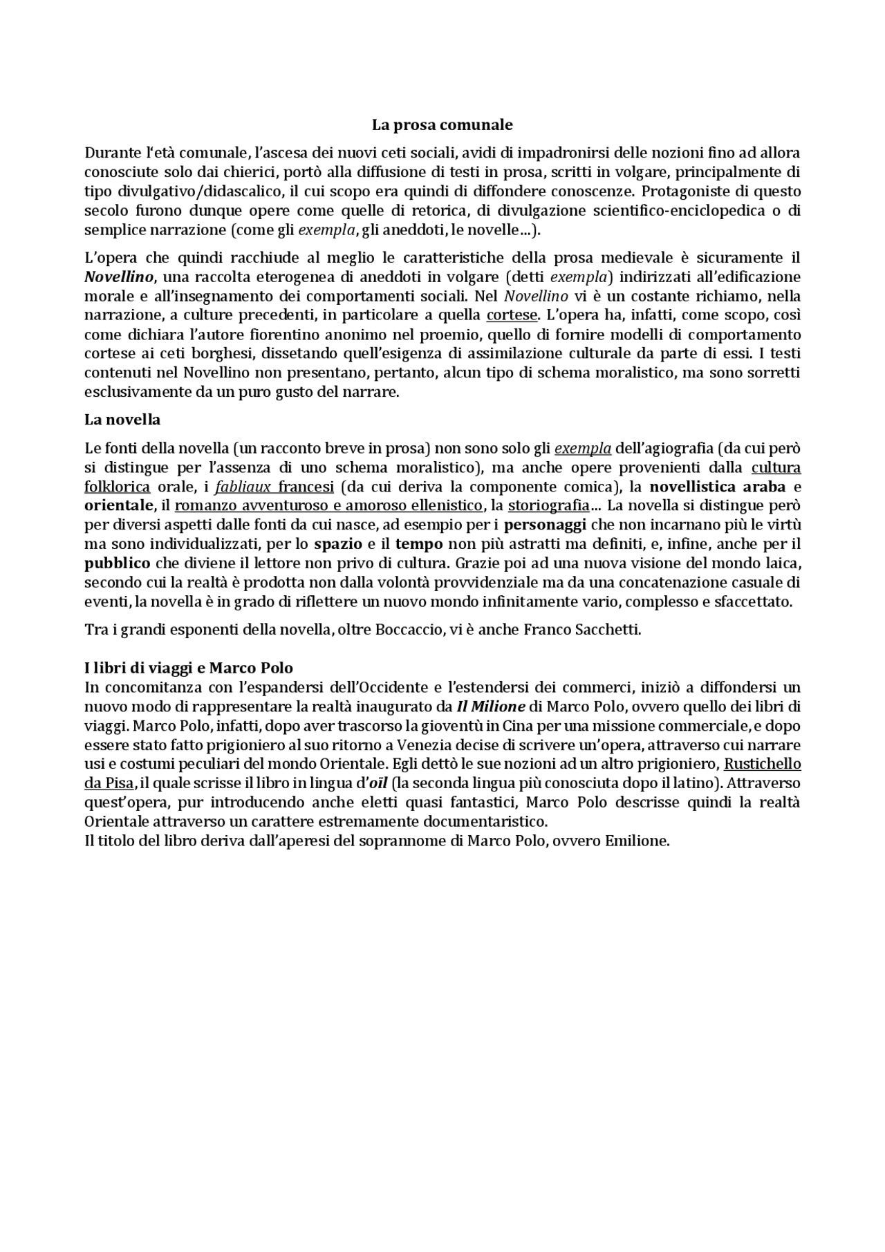 La prosa comunale e il Decameron - Docsity