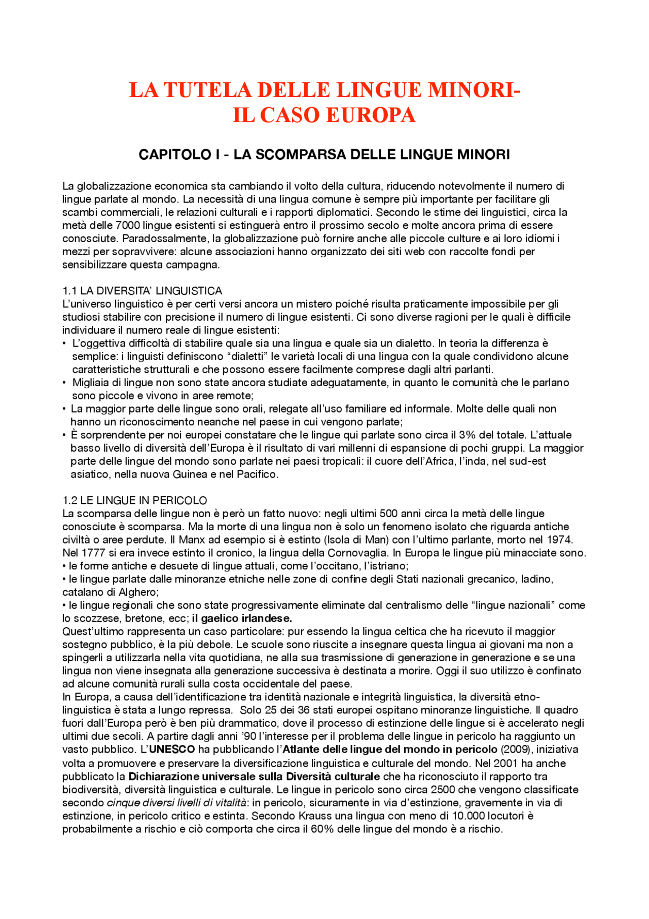 La Tutela Delle Lingue Minori Docsity