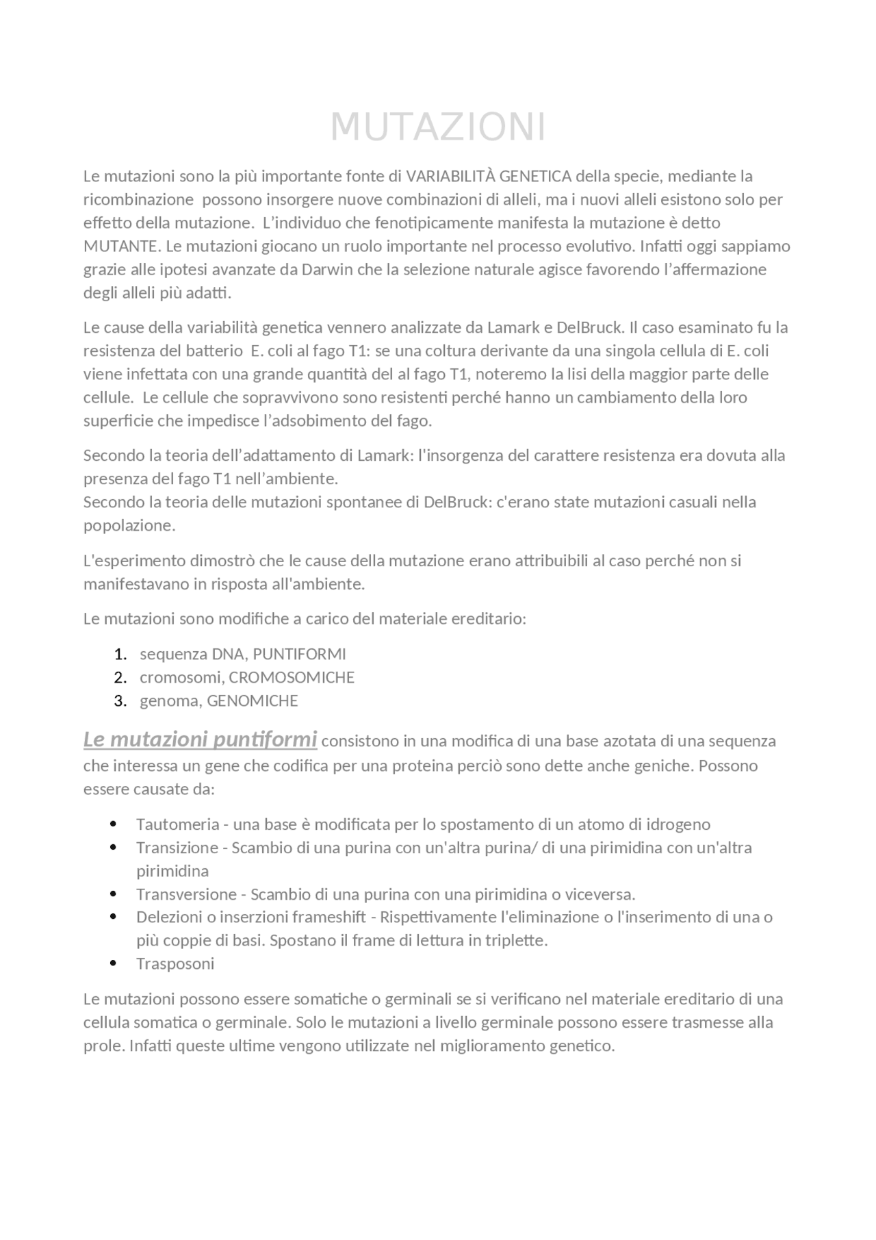 MUTAZIONI PUNTIFORMI | Appunti di Genetica - Docsity
