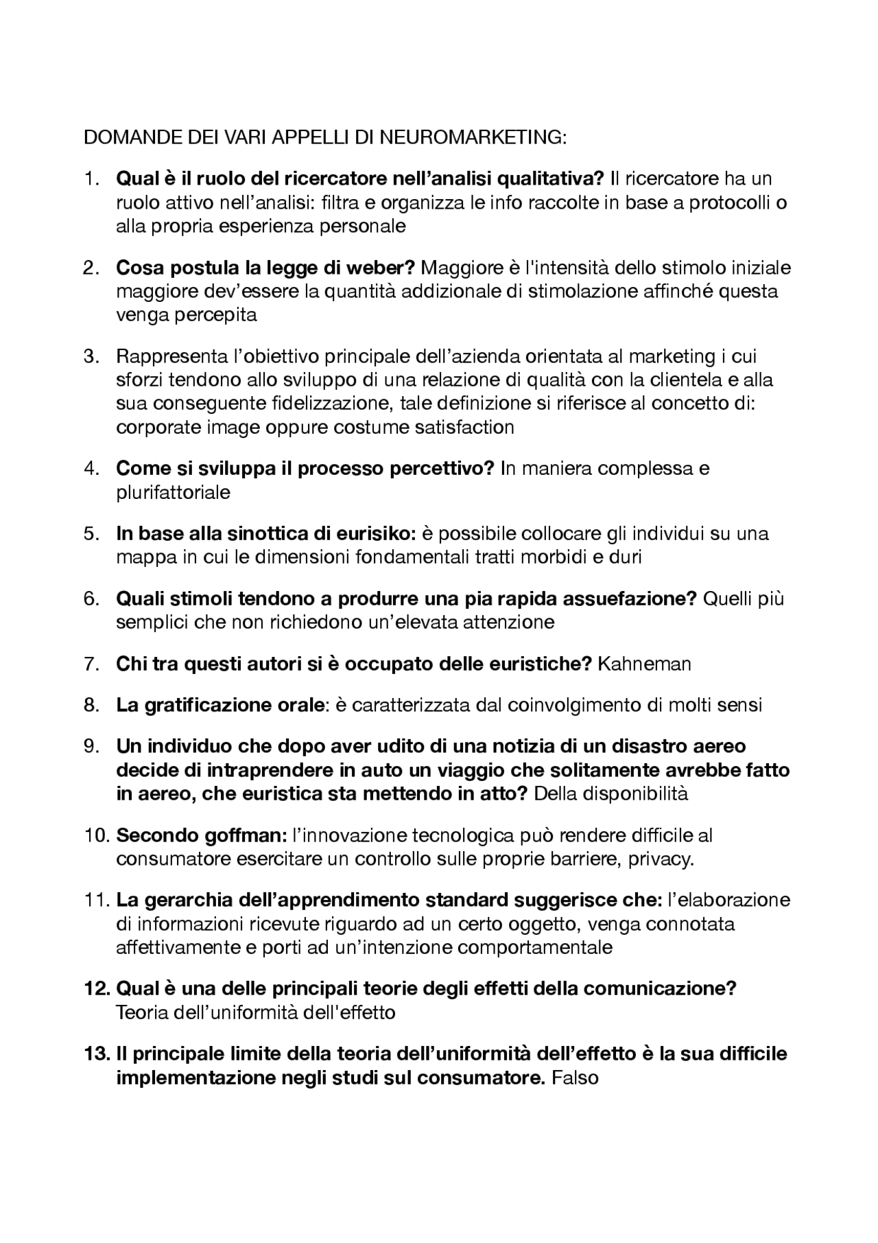Raccolta Domande Neuromarketing Docsity