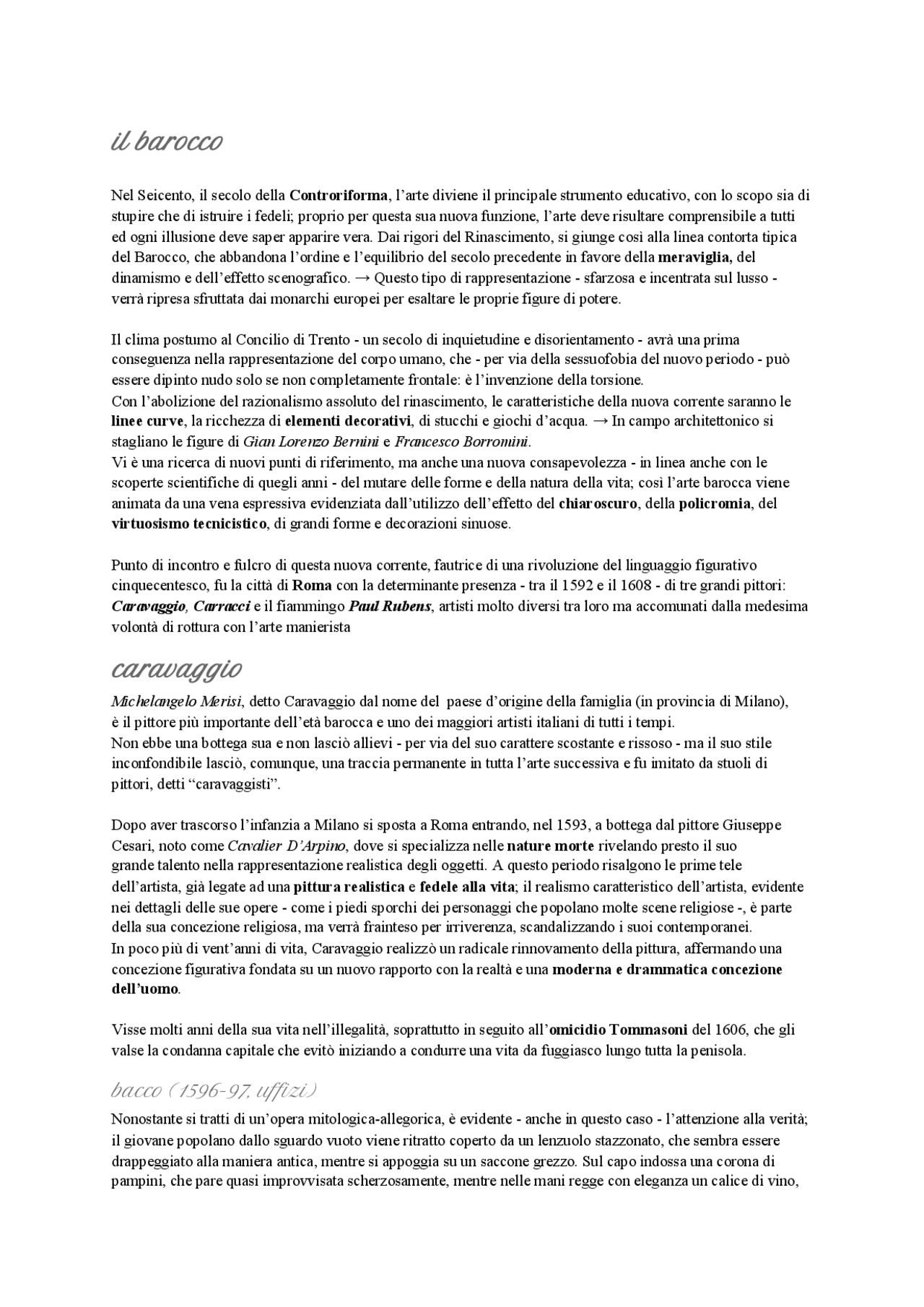 Barocco E Caravaggio Docsity