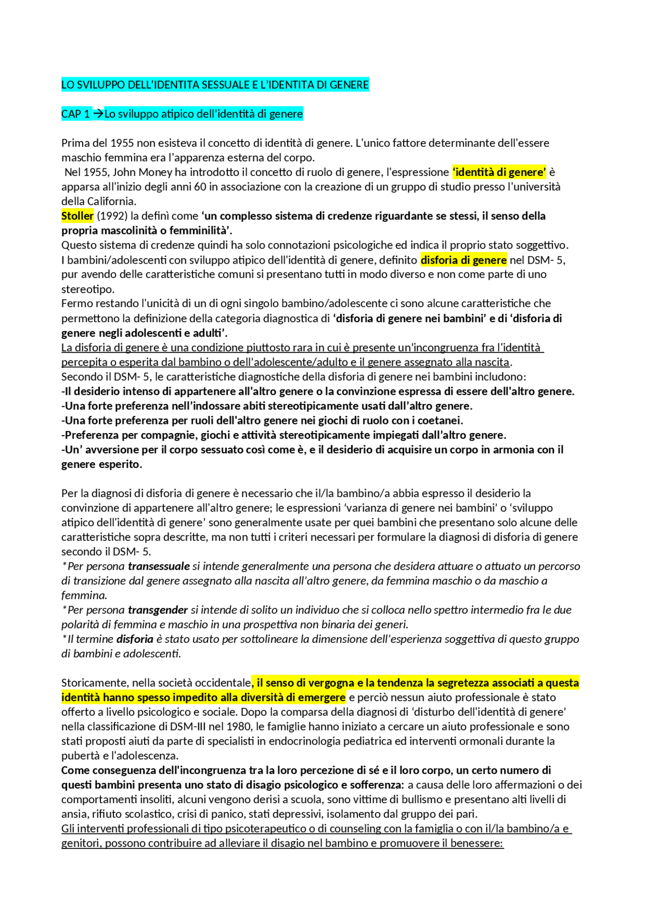 Lo Sviluppo Dellidentità Sessuale E Di Genere Docsity