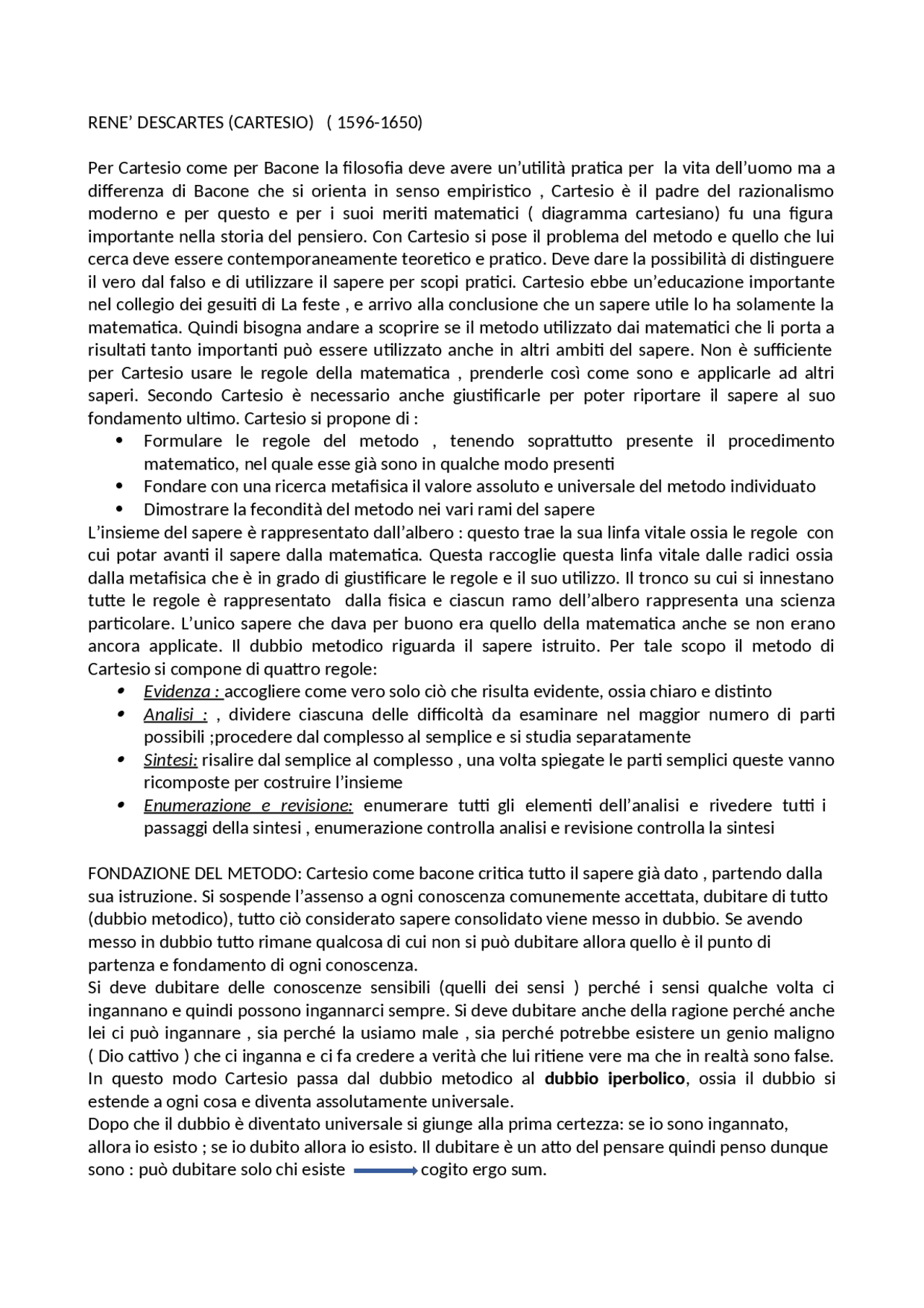 Il Pensiero Di Cartesio Docsity