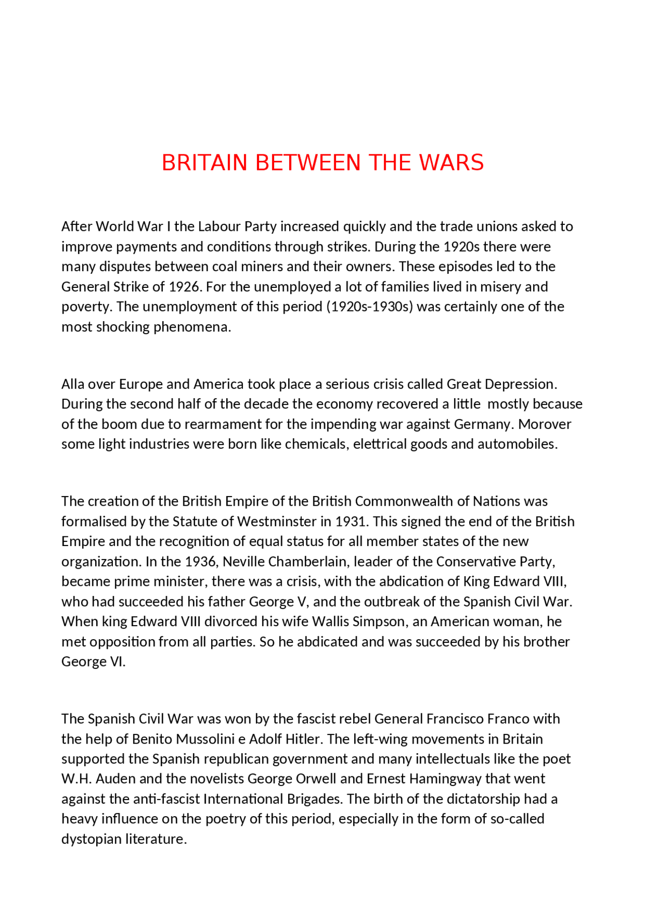 Britain Between The Wars Docsity