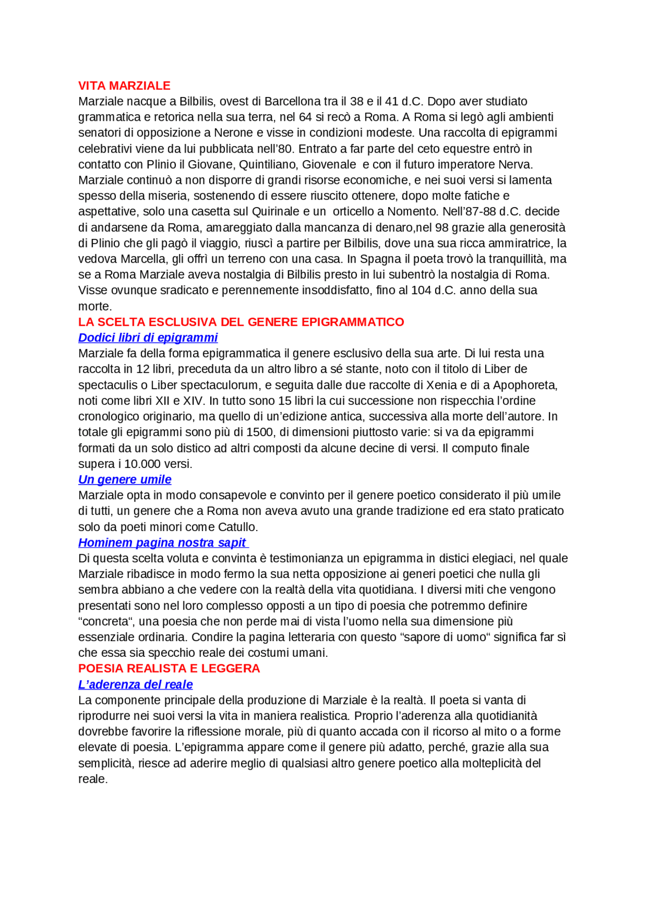 Marziale Vita E Opere Docsity