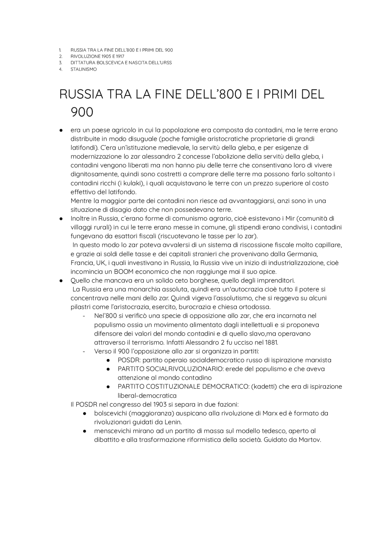 Rivoluzione Russa Riassunto Docsity