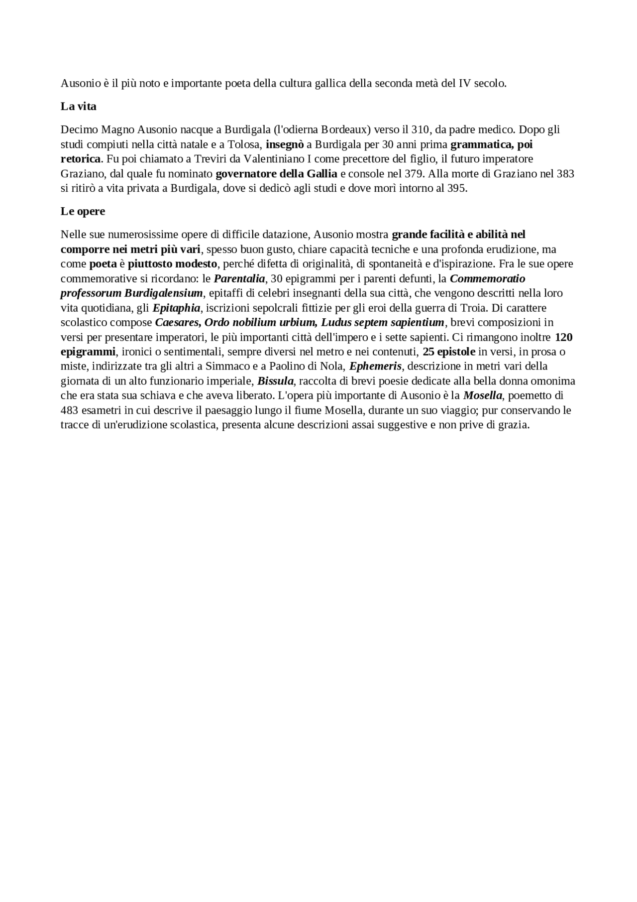 Riassunti Letteratura Latina 2 Ausonio Docsity