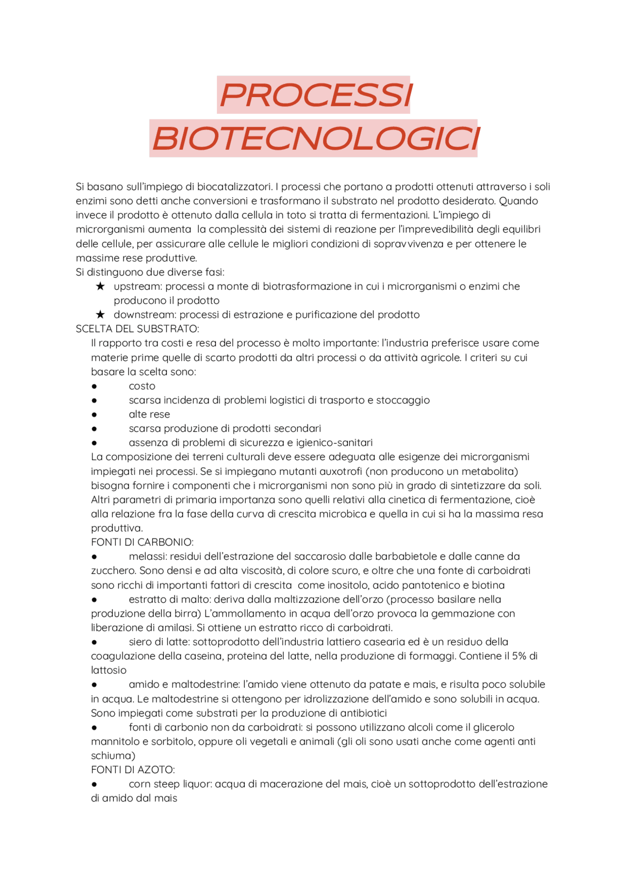 Processi Biotecnologici Riassunto Docsity