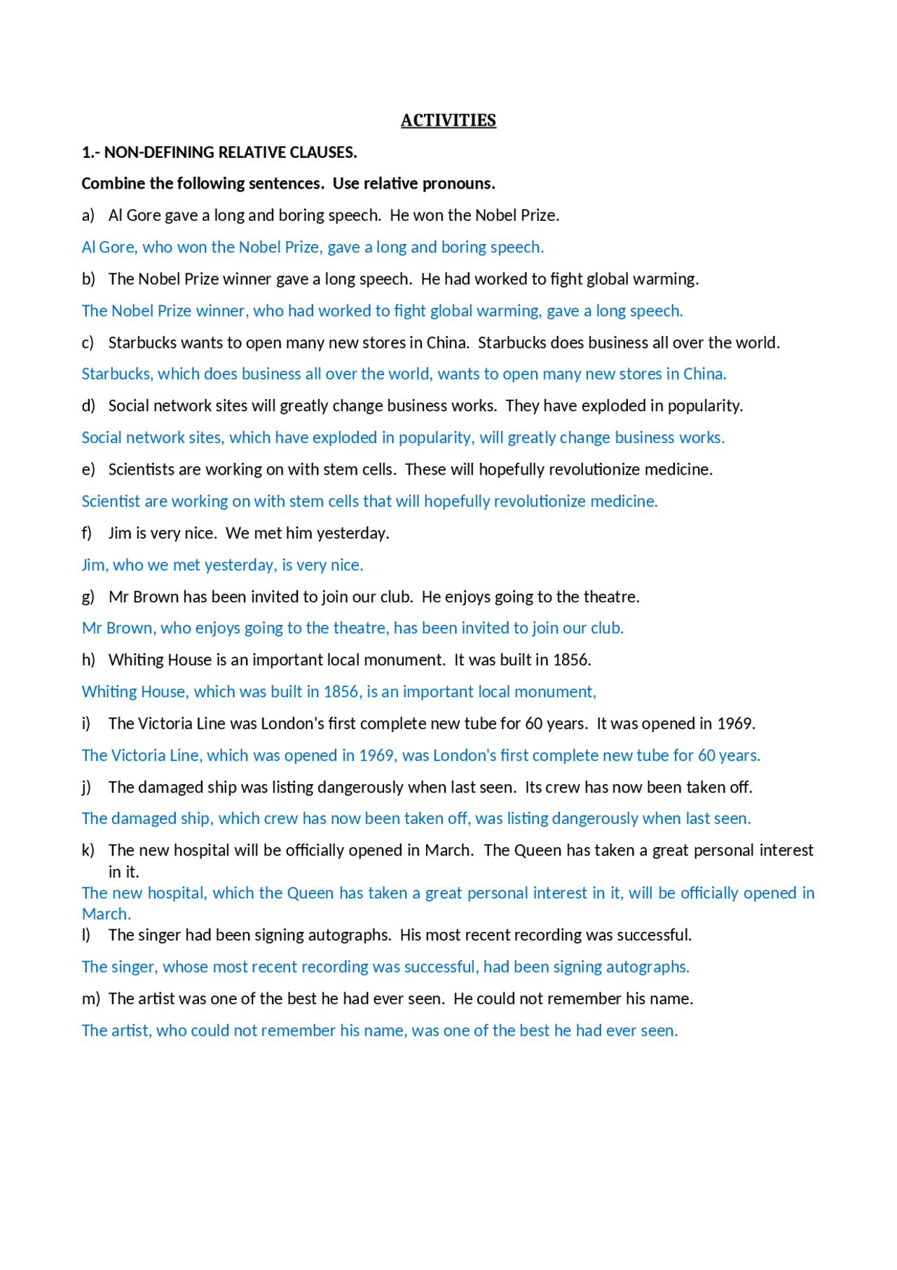Relative Clauses Exercises Docsity