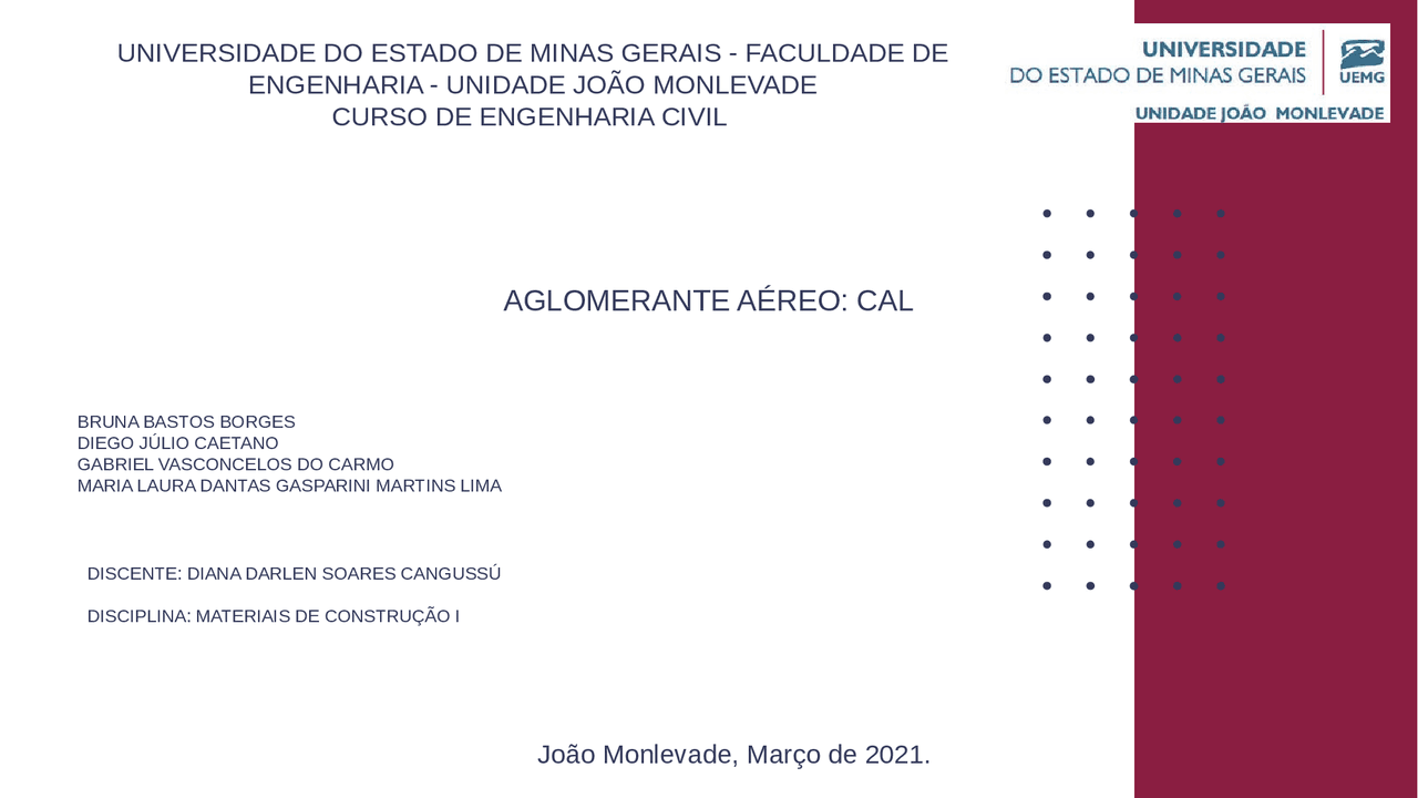 Aglomerante aéreo Cal | Slides Ciência dos materiais | Docsity