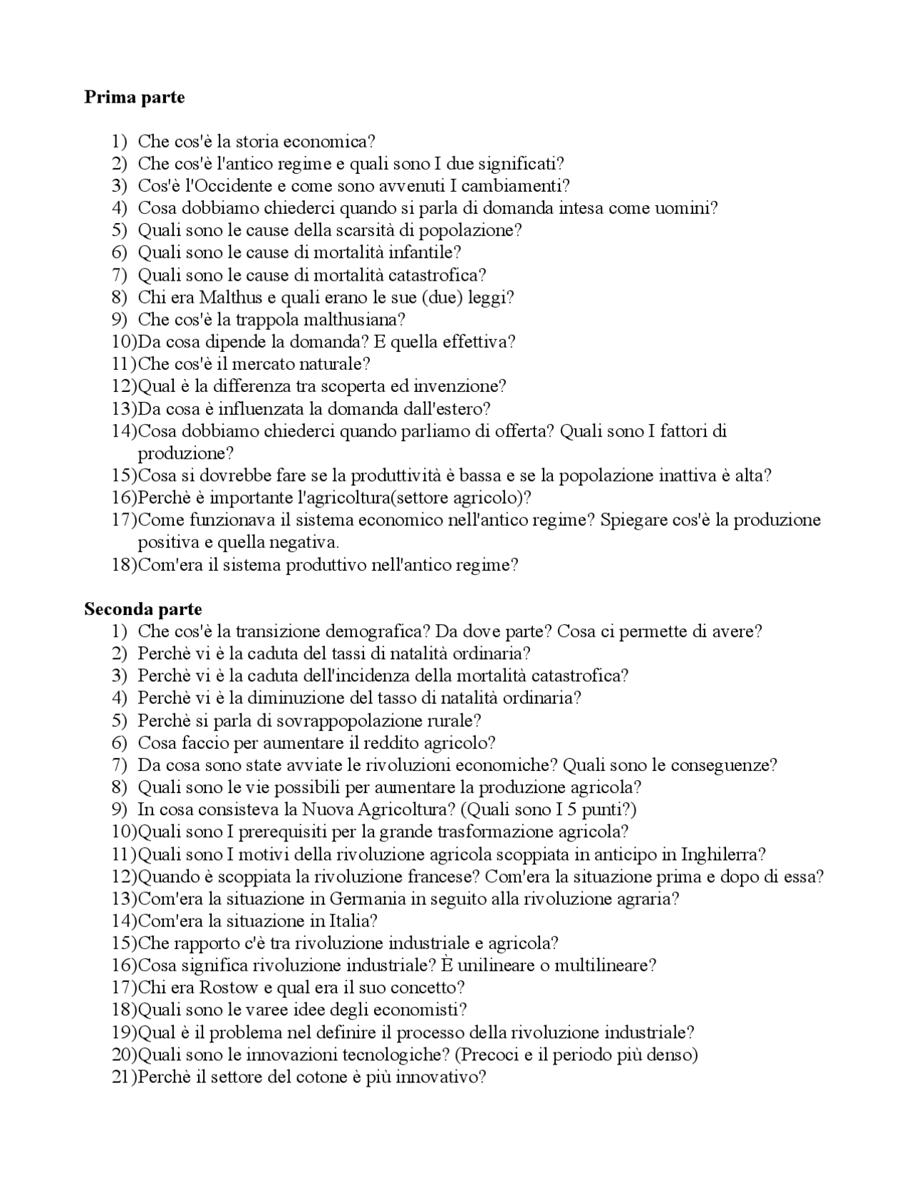 Domande Esame Di Storia Economica Docsity