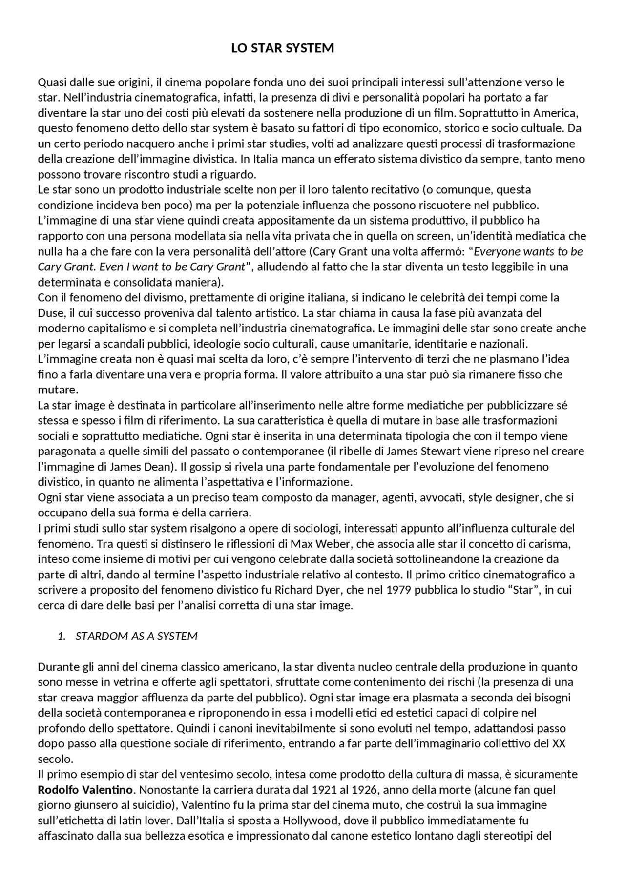 THE STAR SYSTEM: Hollywood's productions of popular identities - Docsity