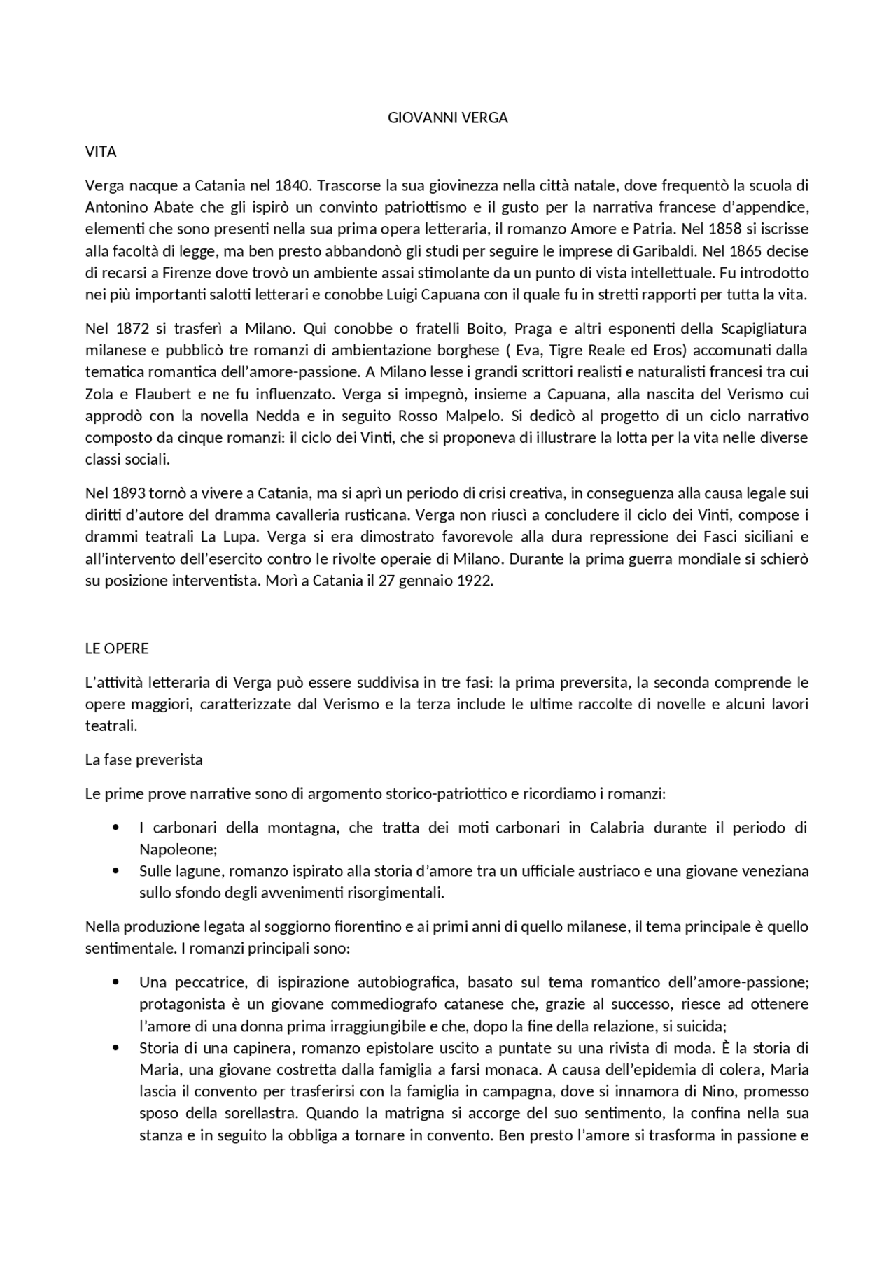 Giovanni Verga Vita Opere E Tecniche Narrative Docsity