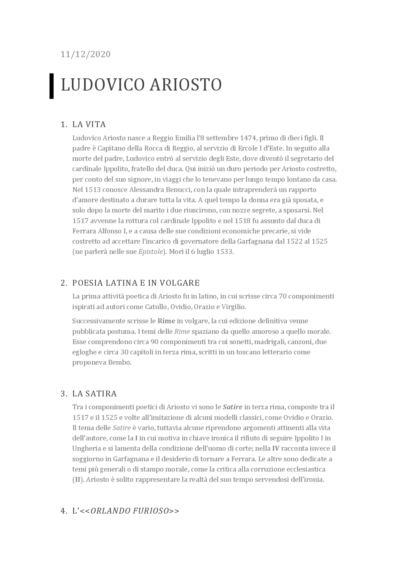 Ludovico Ariosto Completo UniversitÀ Docsity