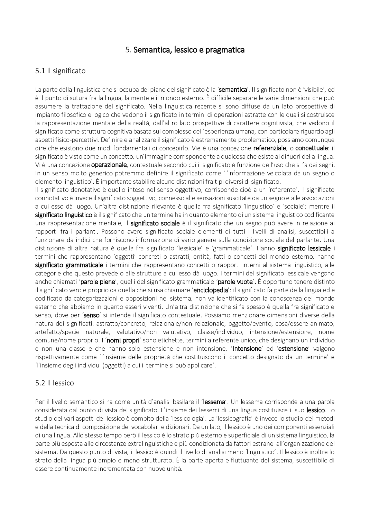 Berruto Cerruti Capitolo Quinto Semantica Lessico E Pragmatica